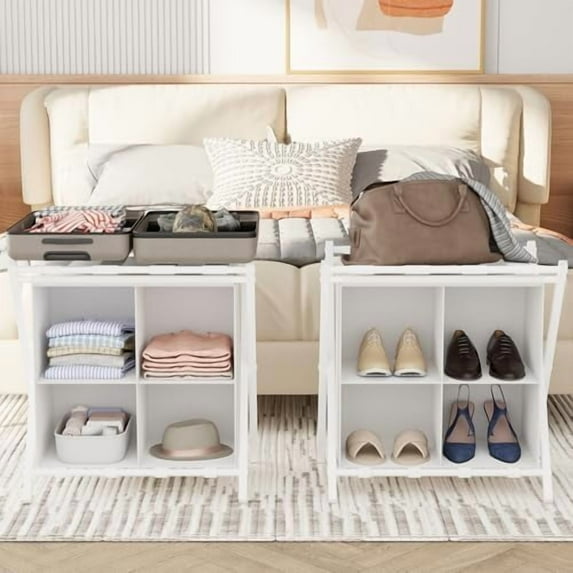 2 Pack Luggage Rack with storage, Guest Room Folding Suitcase Stands ...