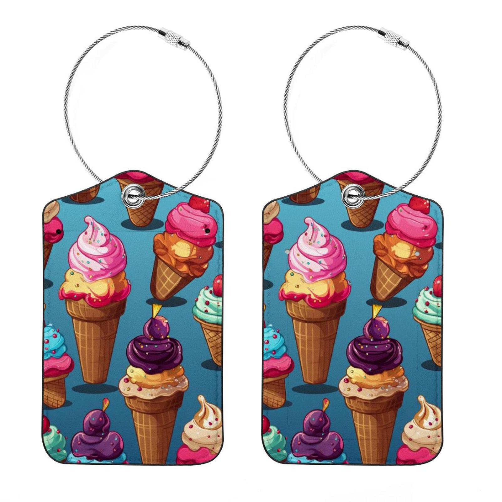 2 Pack Luggage Tag for Suitcase, Ice Cream Baggage Tag with Stainless ...