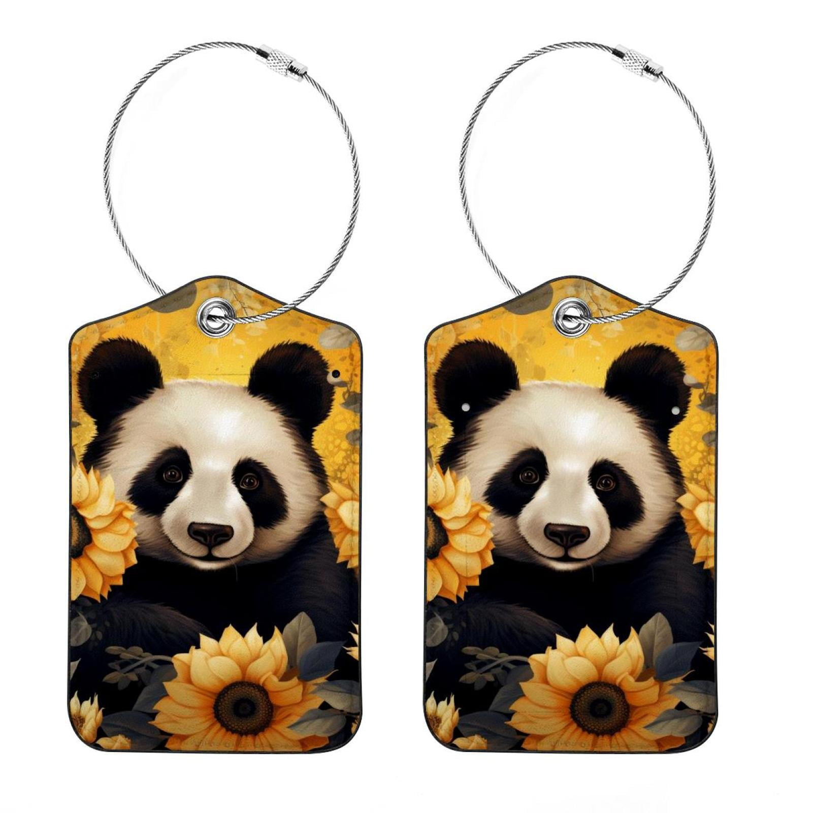2 Pack Luggage Tag for Suitcase, Panda Sunflower Baggage Tag with Stainless Steel Loop Privacy ...