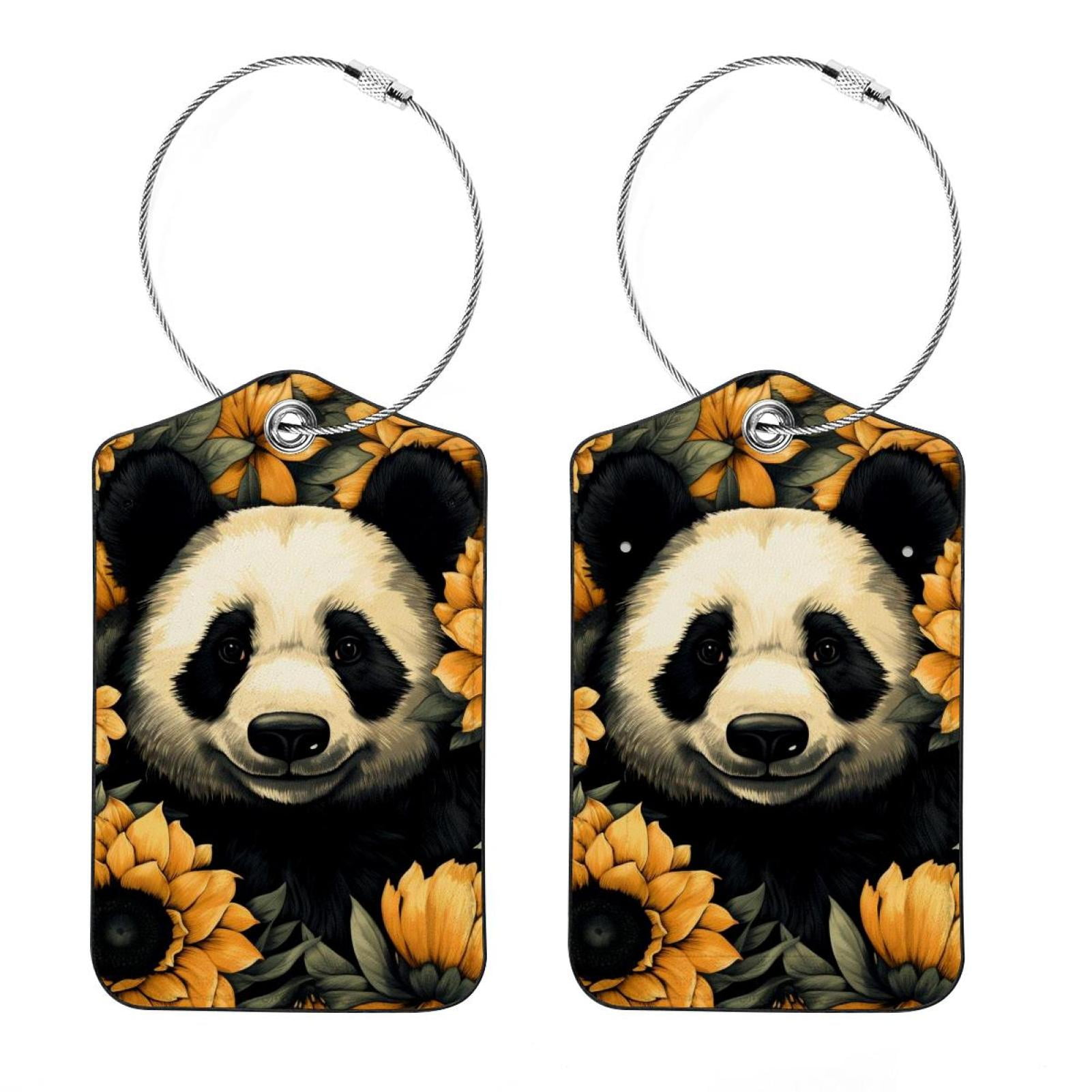 2 Pack Luggage Tag for Suitcase, Panda Sunflower Baggage Tag with Stainless Steel Loop Privacy ...