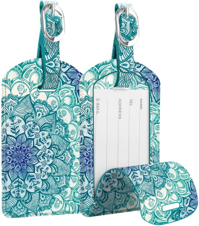 2 Pack Luggage Tags, Leather Name ID Labels with Privacy Cover for ...