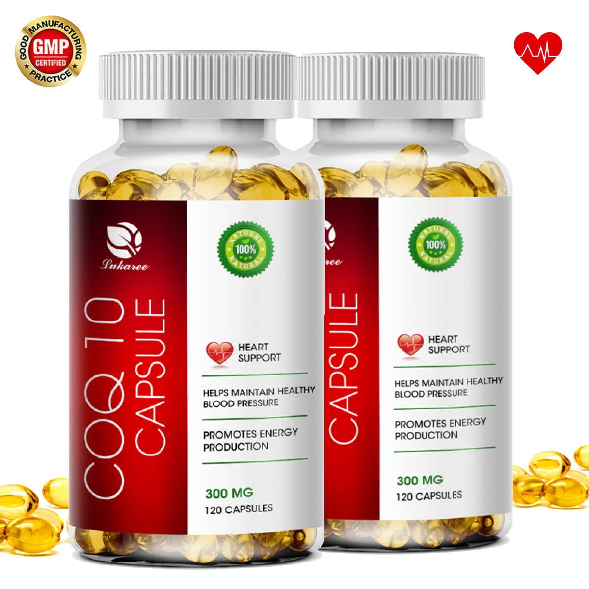 (2 Pack) Lukaree Pure 300mg CoQ10 Softgels,Heart Health Support ...