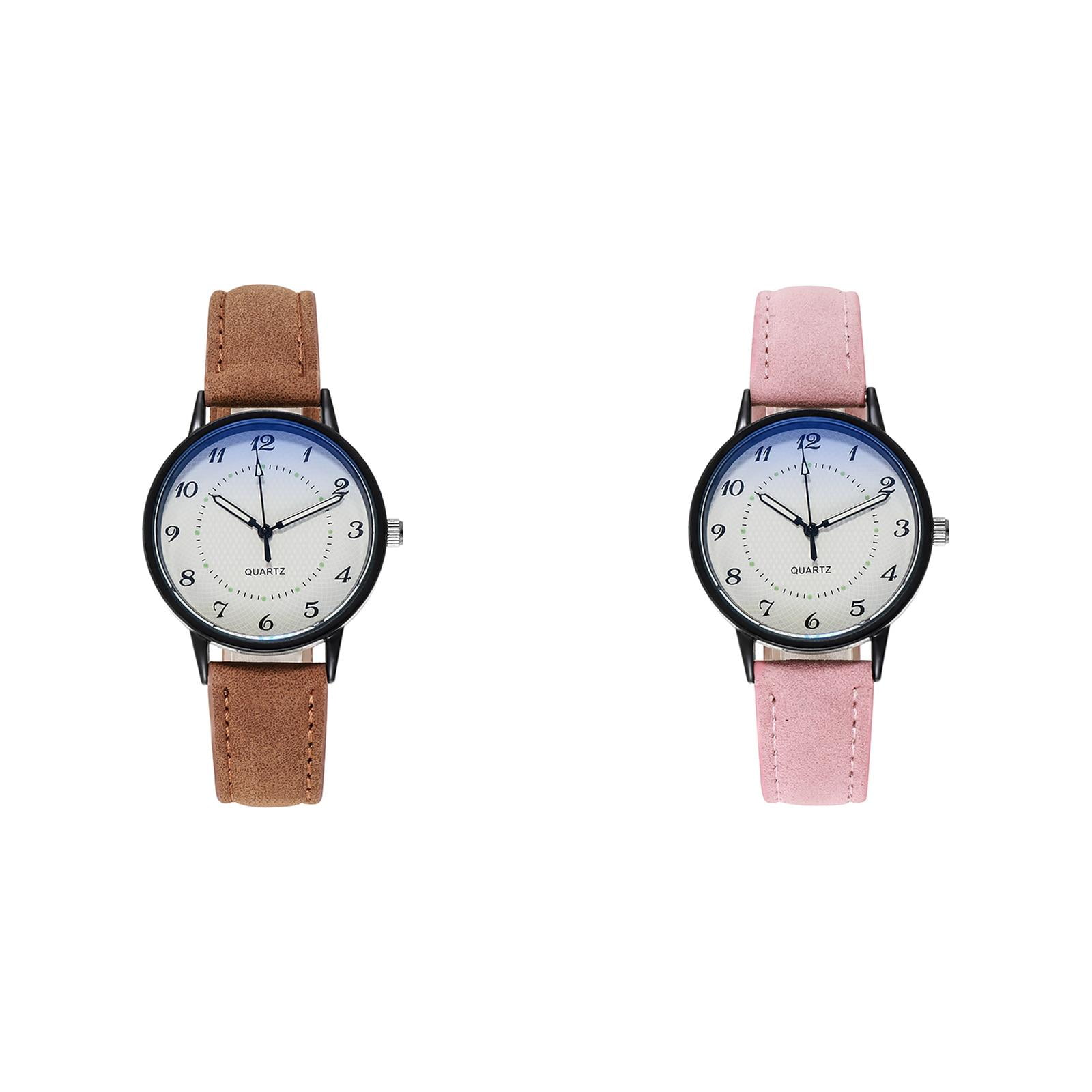 2-Pack,Luminous watch ladies watch quartz watch Mens Leather Strap ...