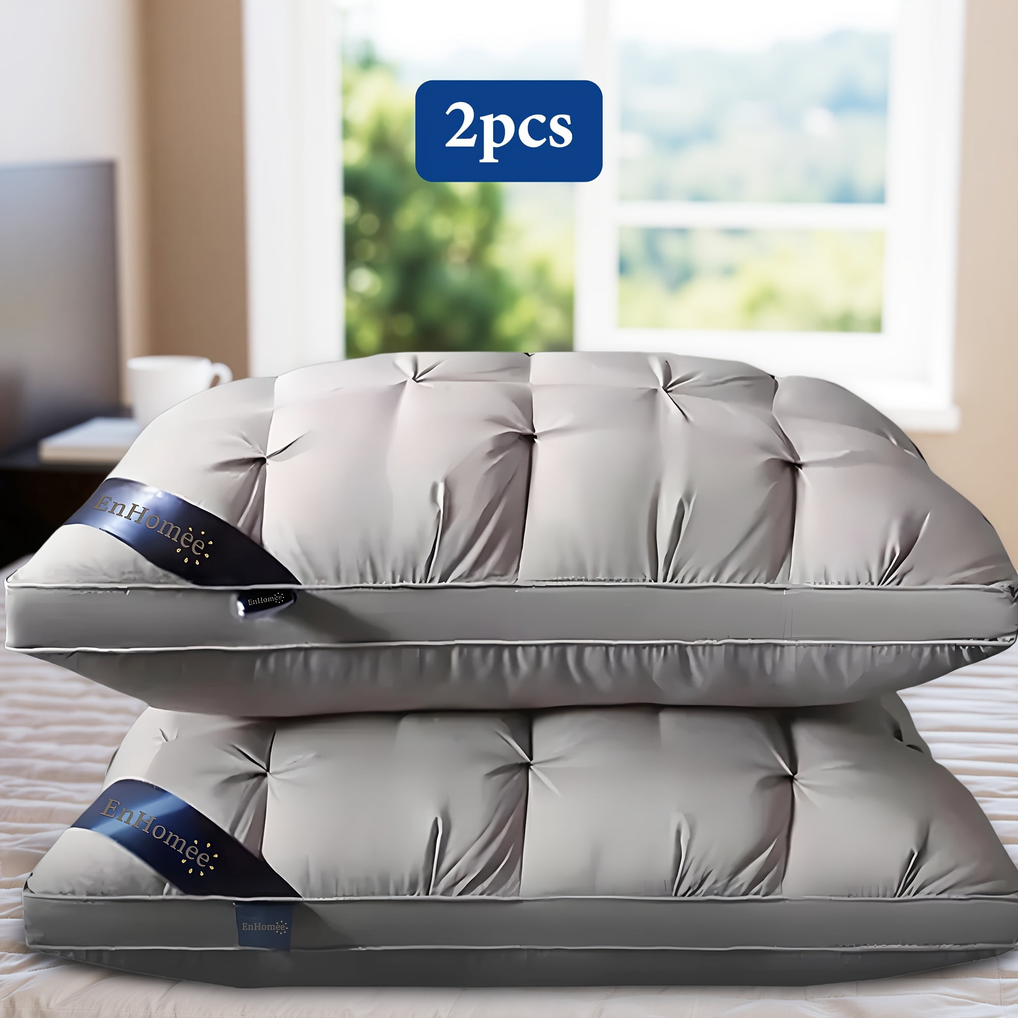 2-Pack Luxury Hotel Pillows - High-Gram-Weight, Soft & Fluffy with Neck ...