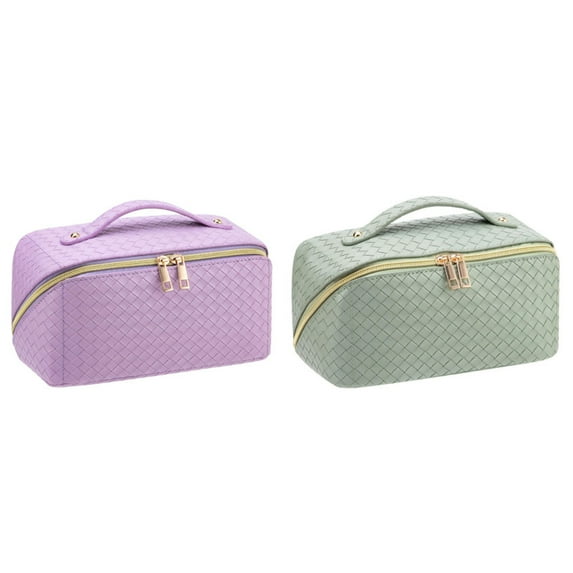 2 Pack Luxury Large Capacity Woven Cosmetic Bags - Waterproof PU ...