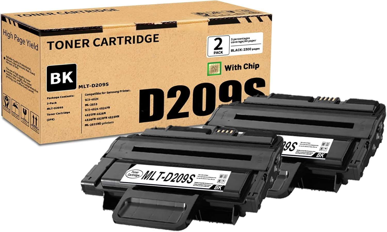 2 Pack MLT-D209S Toner Cartridge Compatible for SCX-4824 4824FN 4825FN ...