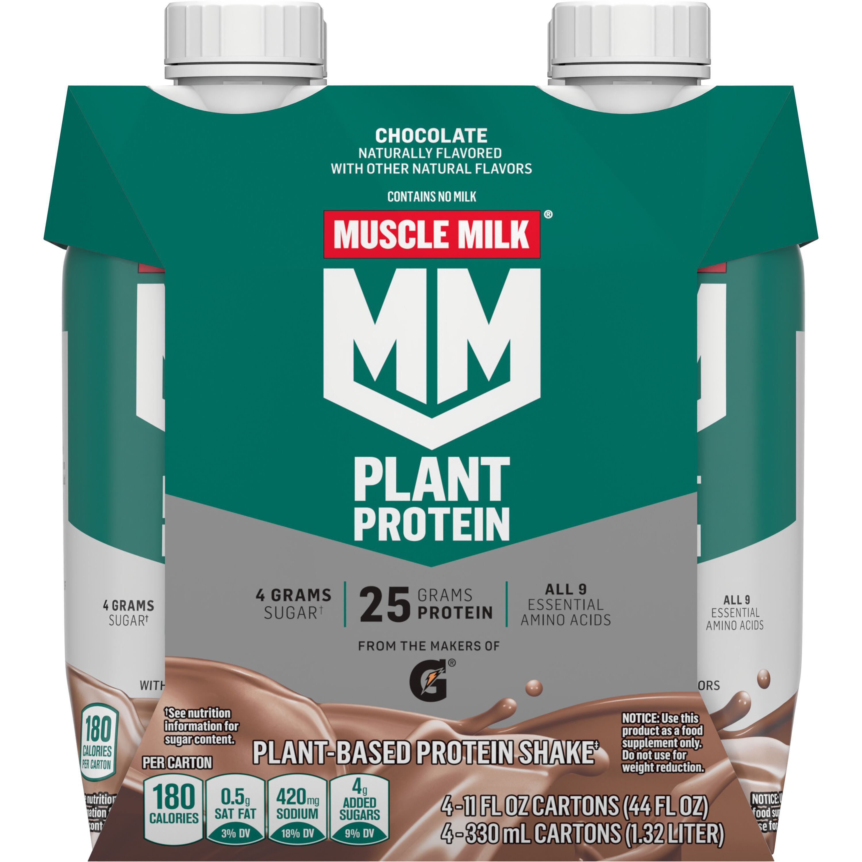 2 Pack - MUSCLE MILK Plant Protein Shake 4 pk Chocolate - 11 oz ...