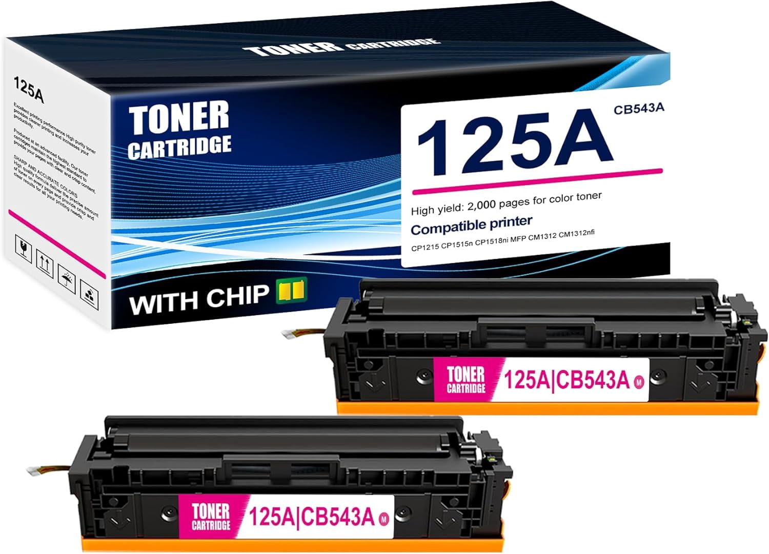 2-Pack Magenta 125A CB543A Toner Cartridge: Compatible 125A CB543A ...