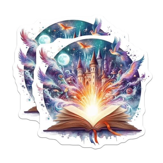 (2 Pack) Magic Book Stickers - Fantasy Castle Art - Reading Lover Decal ...