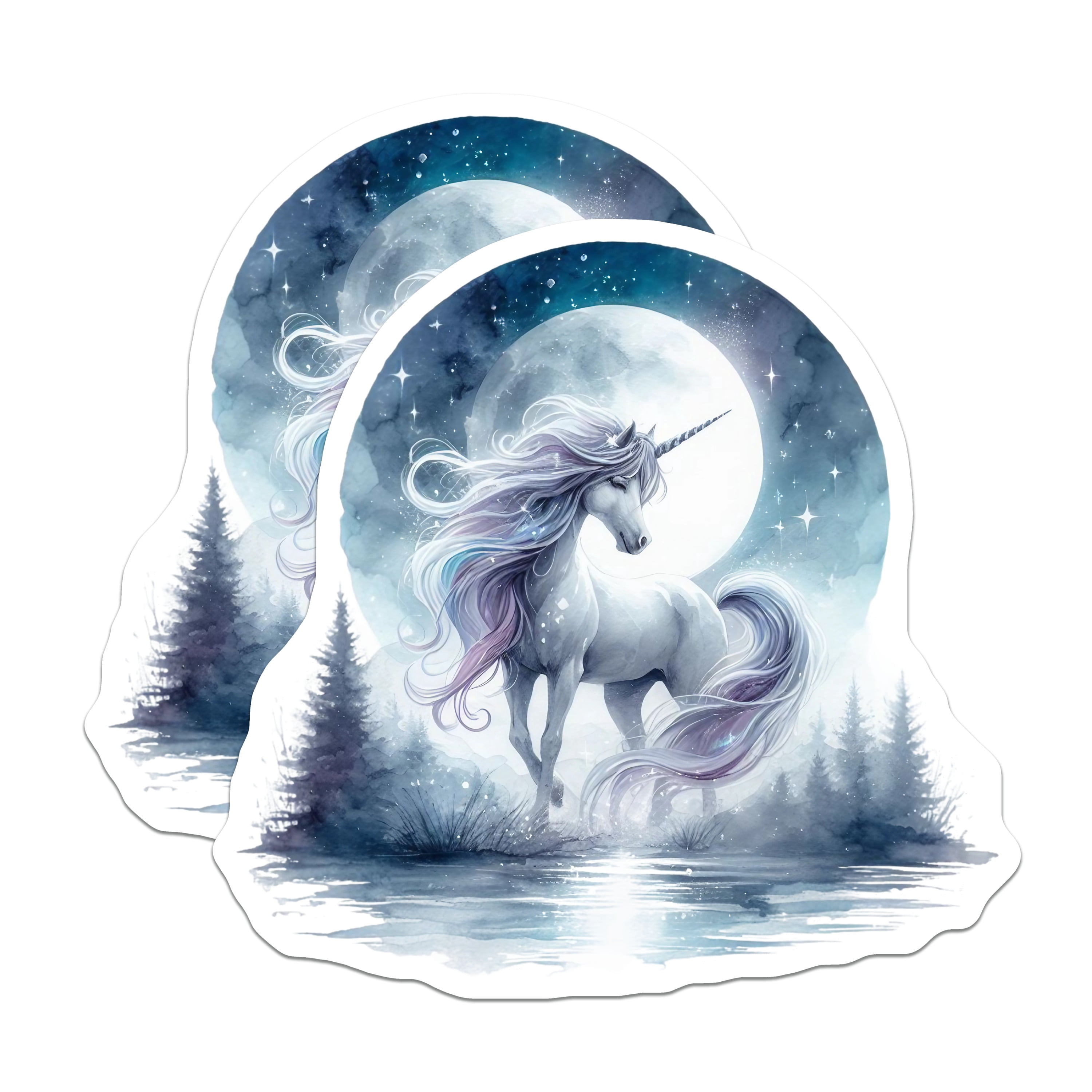 (2 Pack) Magical Unicorn Stickers - Watercolor Fantasy Moon - Mythical ...