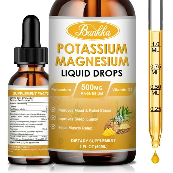 Potassium Magnesium Supplement Liquid Drop, for Leg Cramps, Energy ...