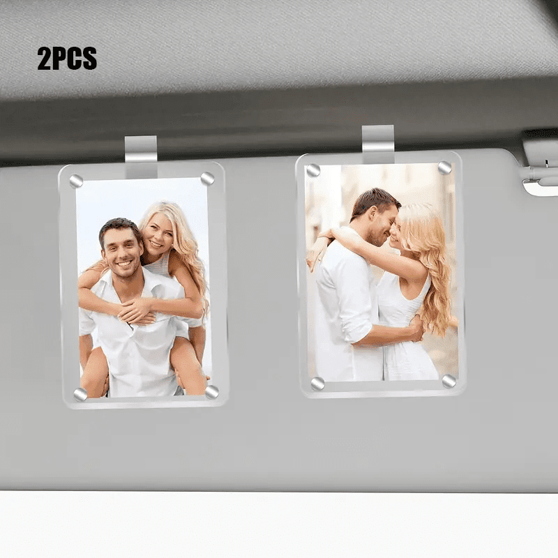 2-Pack Magnetic Acrylic Car Photo Frames – Crystal Clear Visor Picture ...