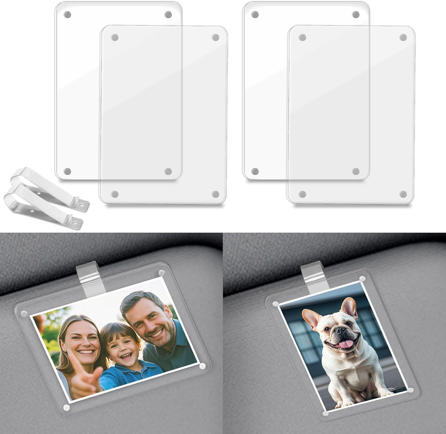 2 Pack Magnetic Car Visor Photo Holders Clear Acrylic Picture Frames ...