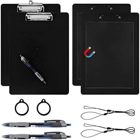 2 Pack Magnetic Clipboards with Pen Attached Black Clip Board with Low ...