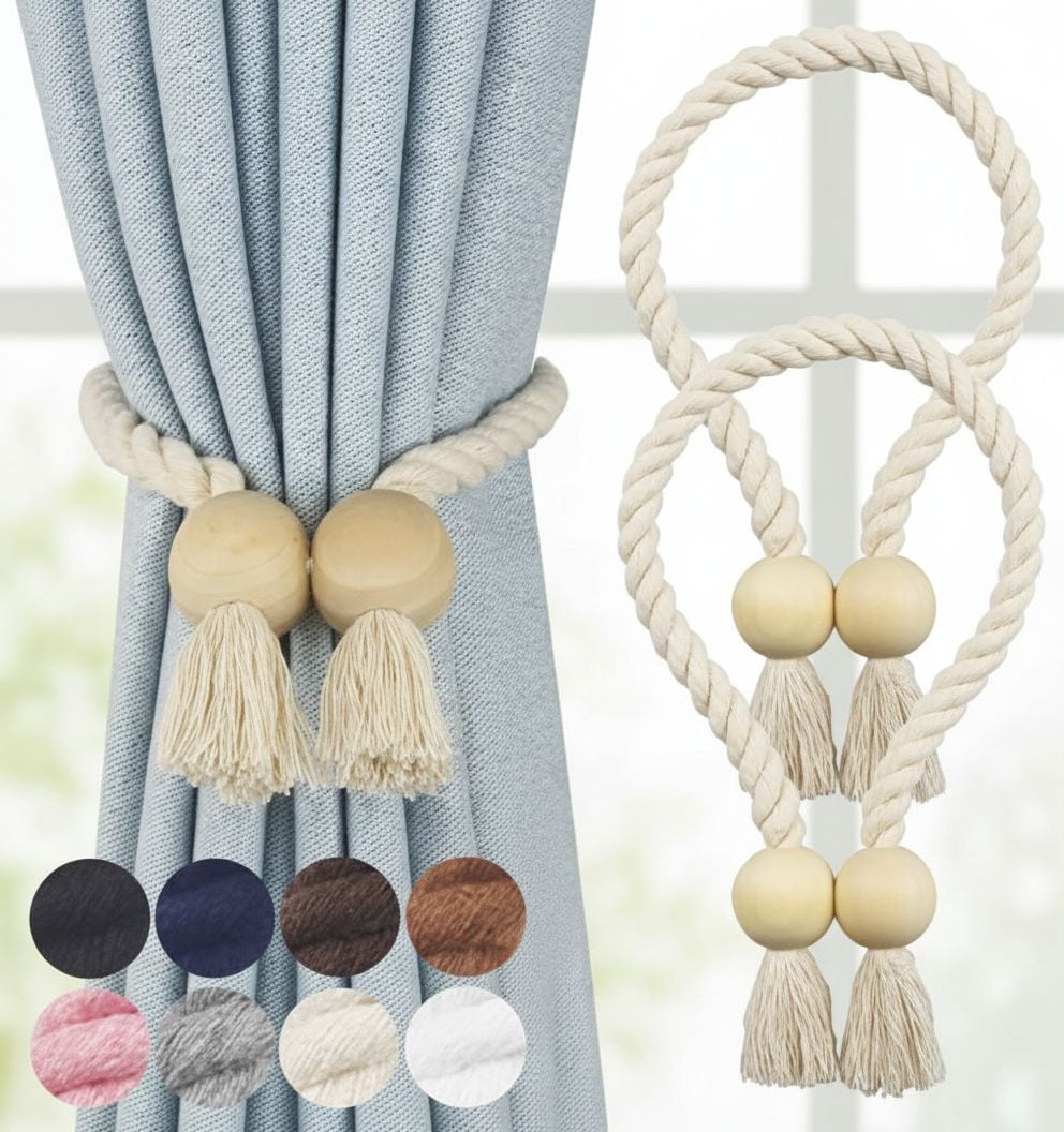 2 Pack Magnetic Curtain Tiebacks Cotton Hand Woven Tie Back Decorative ...