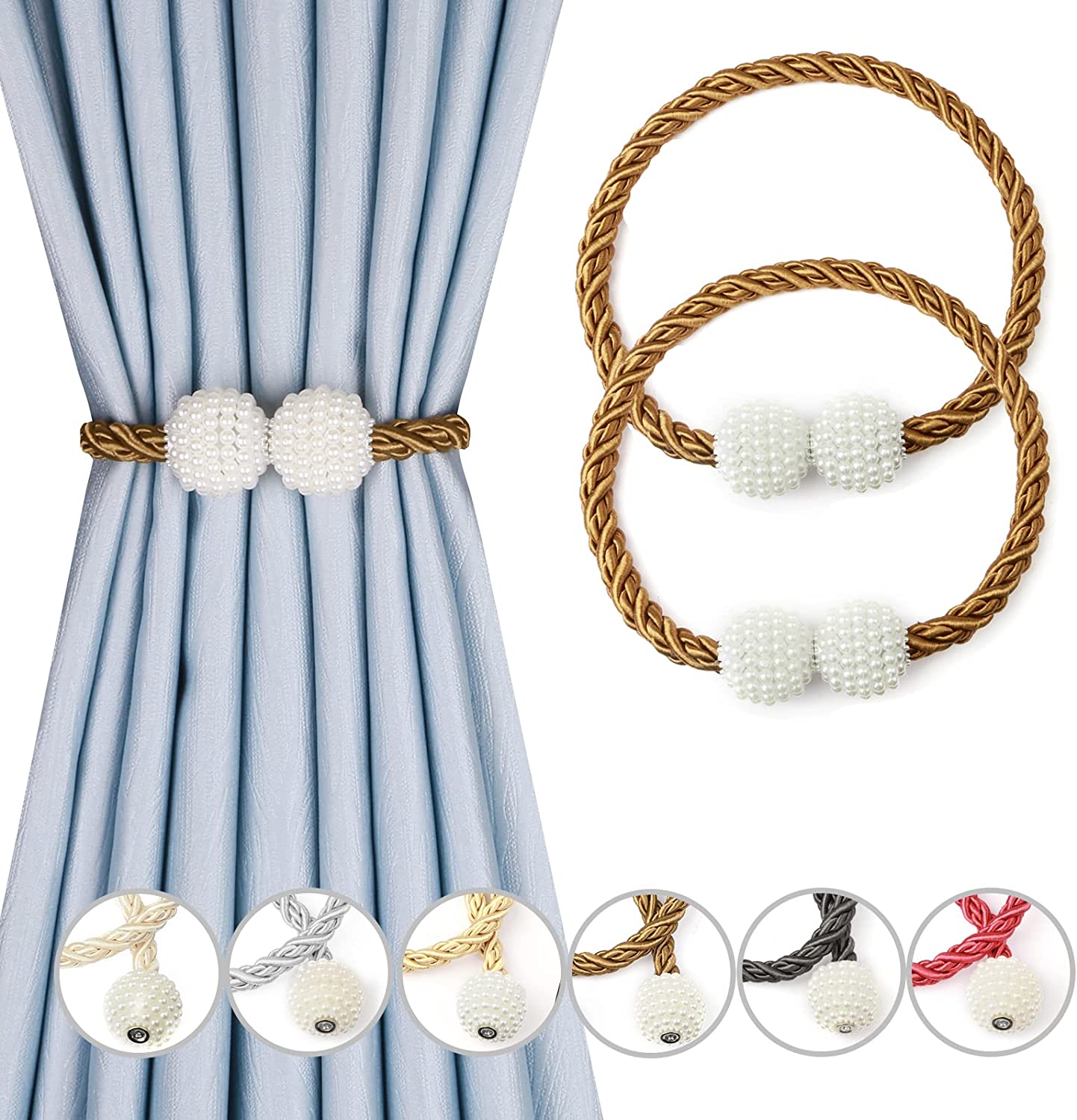 2 Pack Magnetic Curtain Tiebacks for Drapes ,Outdoor Elegant Decorative ...