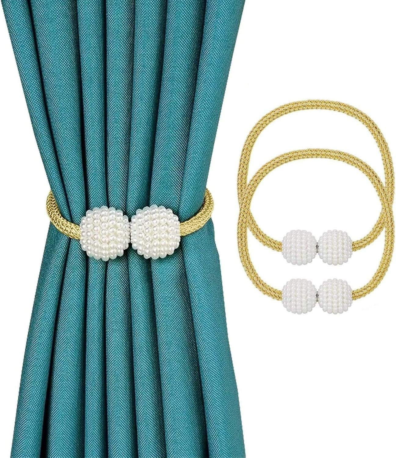 2 Pack Magnetic Curtain Tiebacks,Pearl Ball Home Curtain Buckle, The ...