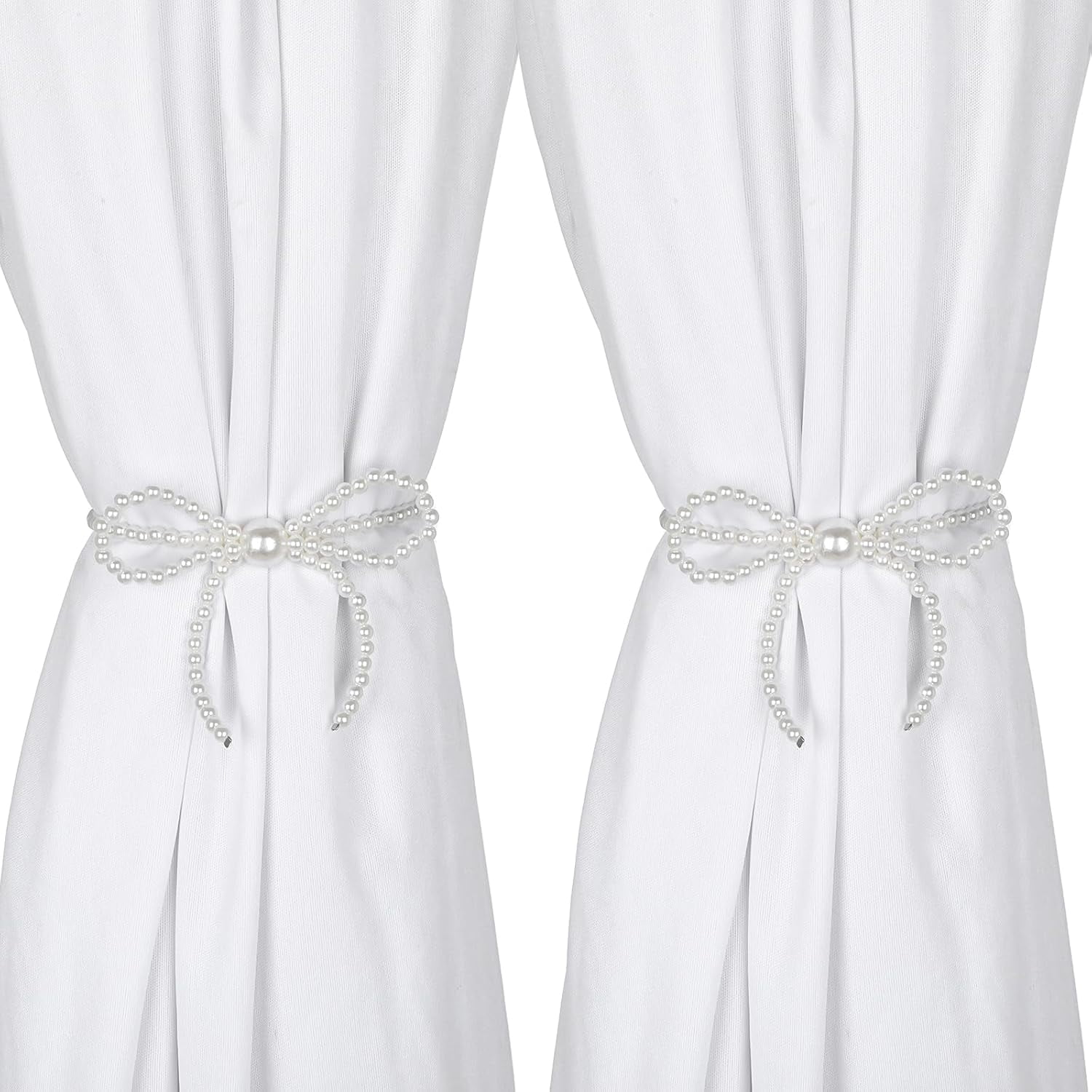 2 Pack Magnetic Curtain Tiebacks Pearl Bow Curtain Tieback Bow Holdback ...