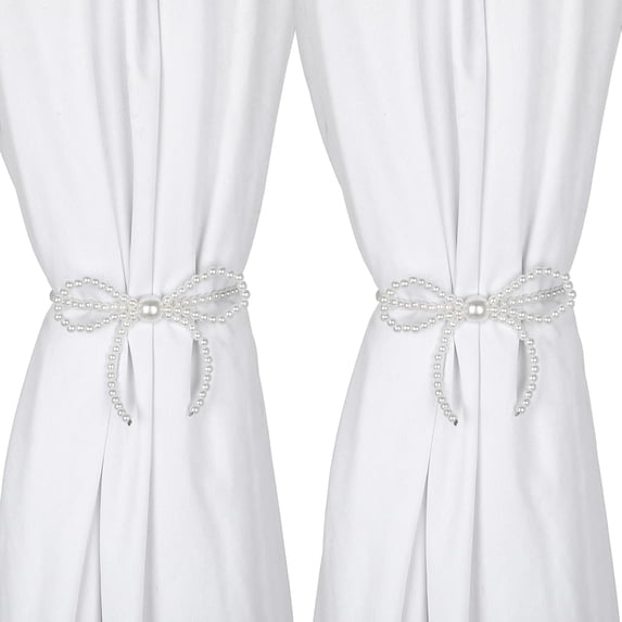 2 Pack Magnetic Curtain Tiebacks Pearl Bow Curtain Tieback Bow Holdback ...