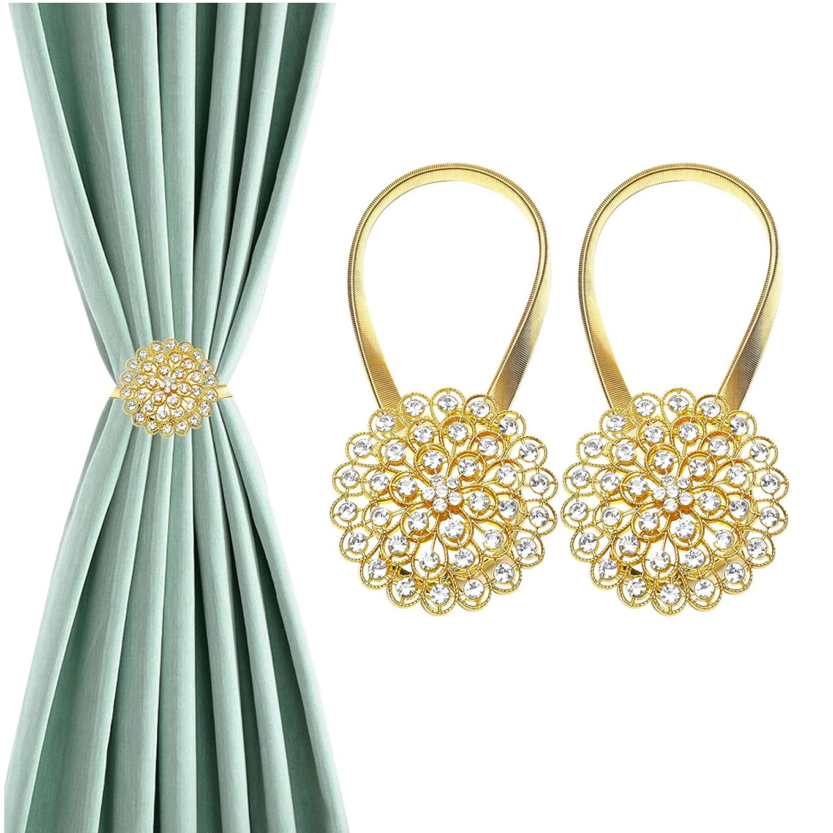 2 Pack Magnetic Curtain Tiebacks, Window Curtain Clips with Stretchy ...