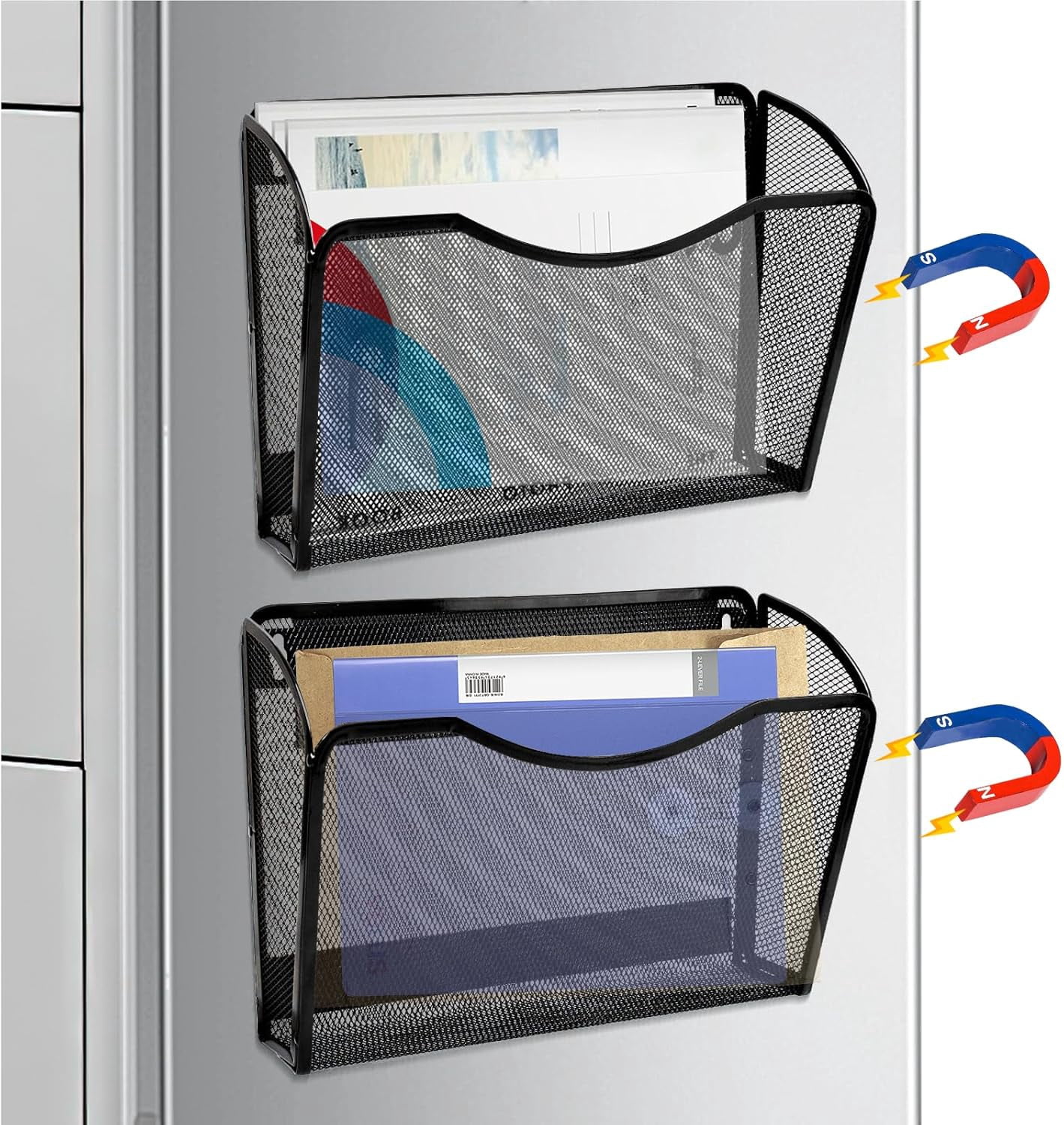 2-Pack Magnetic File Holder-File Folder Organizer, No Drilling Paper ...