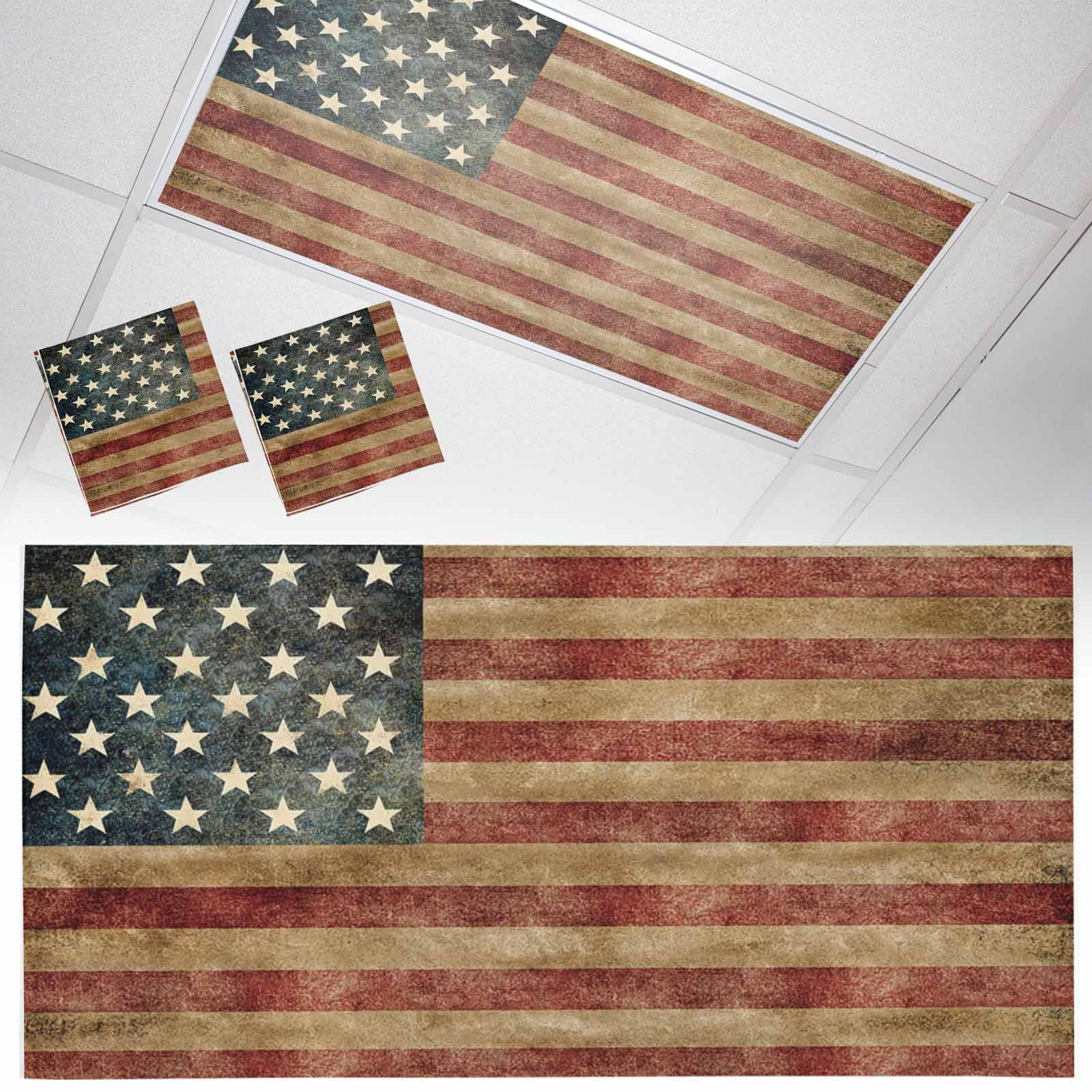 2 Pack Magnetic Fluorescent Light Covers, 2x4 Ft,American Flag Vintage ...