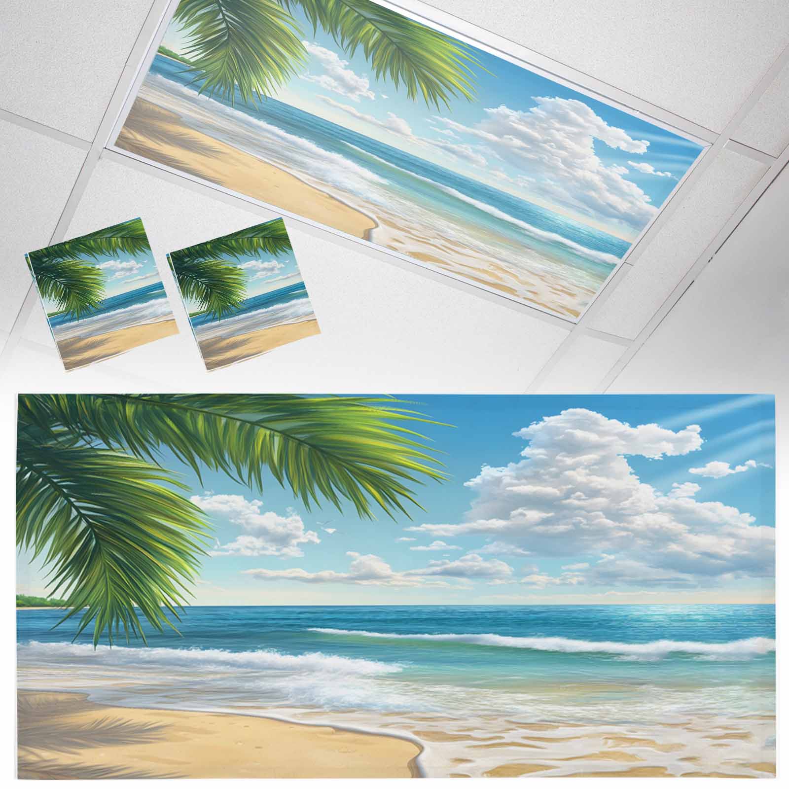 2 Pack Magnetic Fluorescent Light Covers, 2x4 Ft,Beach Scenery Tropical ...