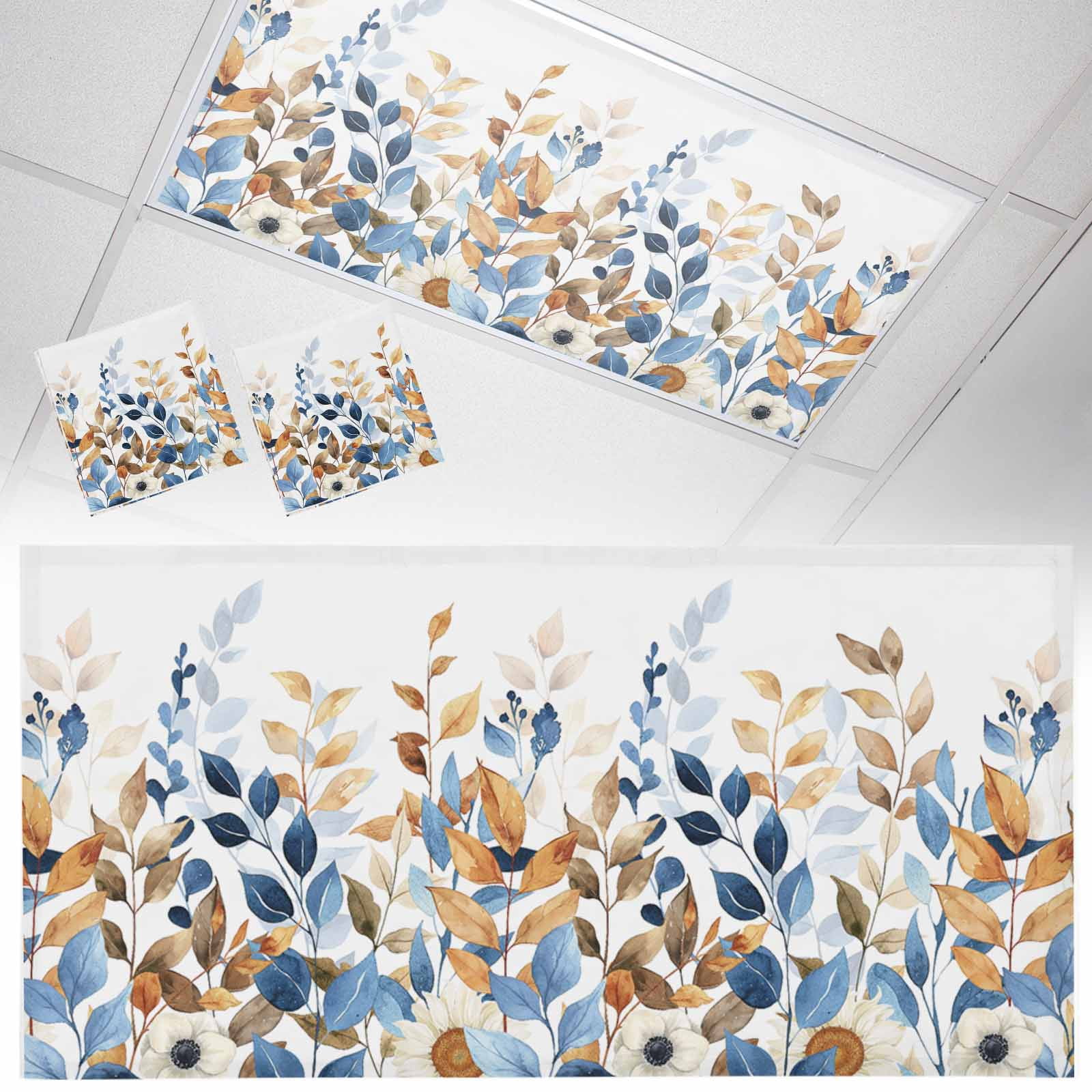 2 Pack Magnetic Fluorescent Light Covers, 2x4 Ft, Fall Watercolor Blue ...