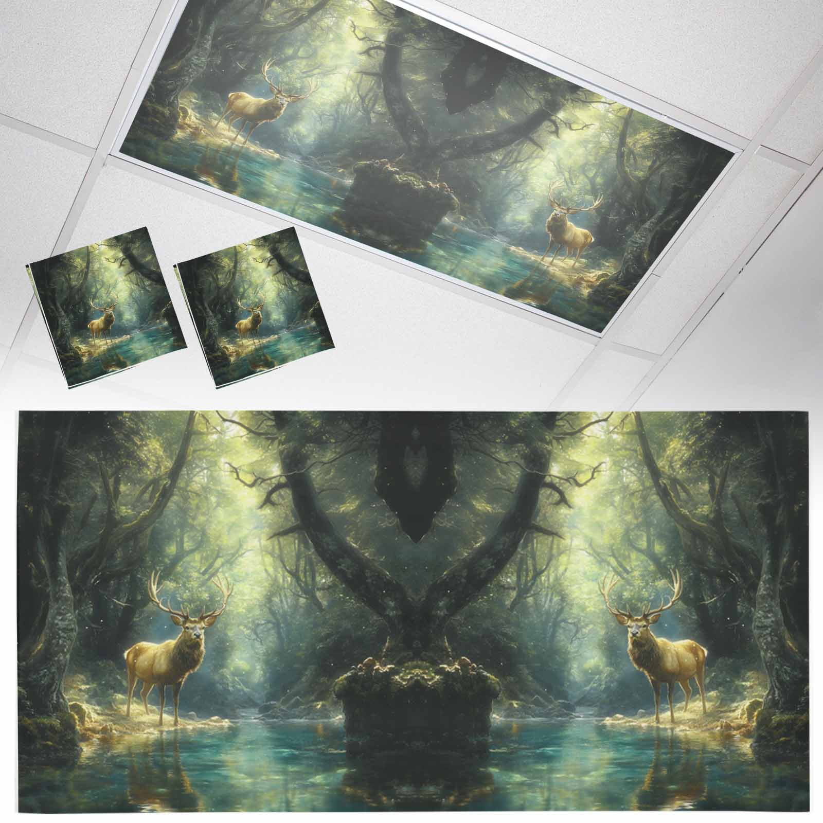 2 Pack Magnetic Fluorescent Light Covers, 2x4 Ft,Fantasy Forest Animal ...