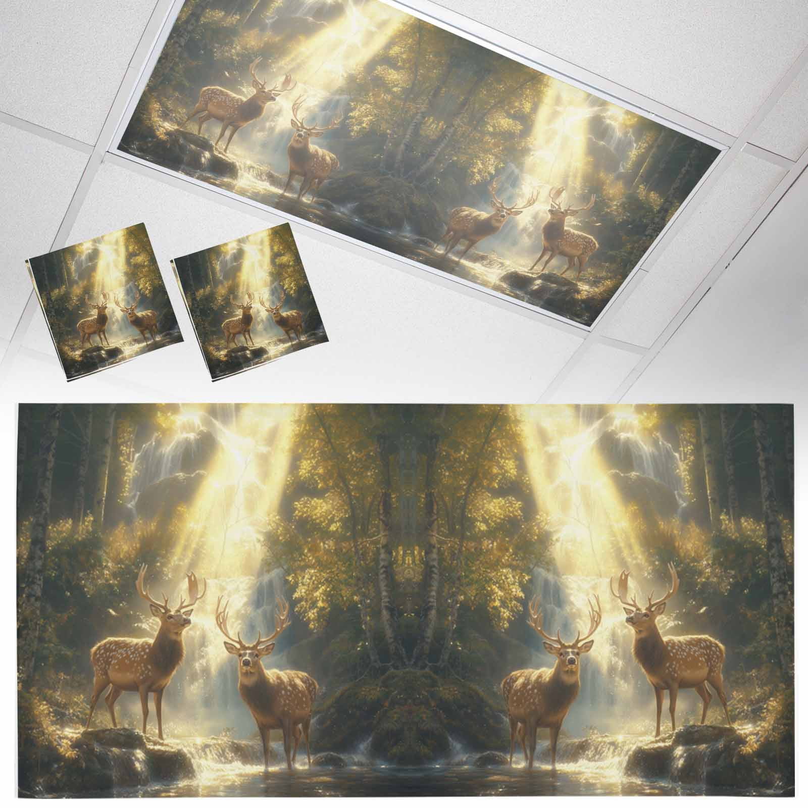2 Pack Magnetic Fluorescent Light Covers, 2x4 Ft,Fantasy Forest Animal ...
