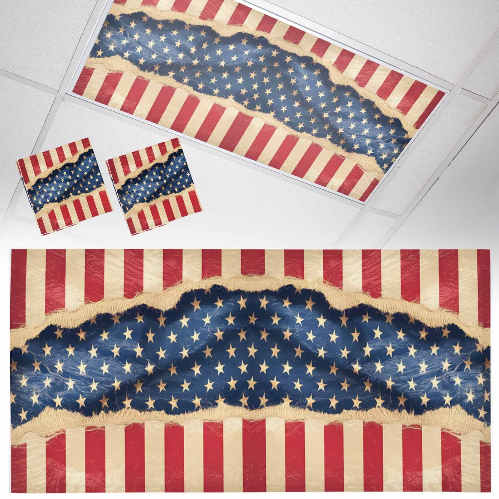 2 Pack Magnetic Fluorescent Light Covers, 2x4 Ft,Independence Day Stars ...
