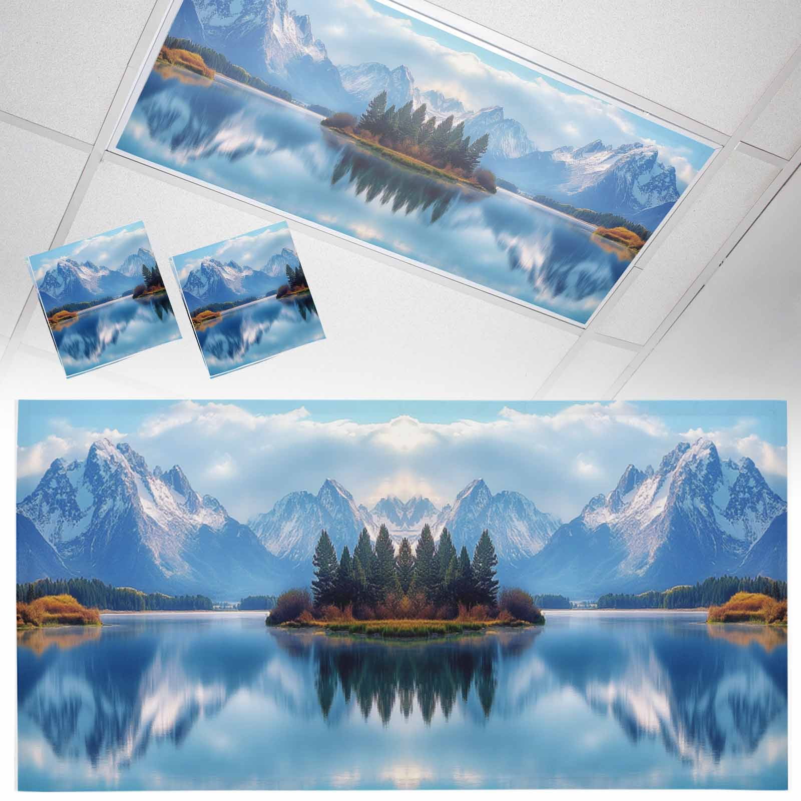 2 Pack Magnetic Fluorescent Light Covers, 2x4 Ft,Modern Landscape Snow ...