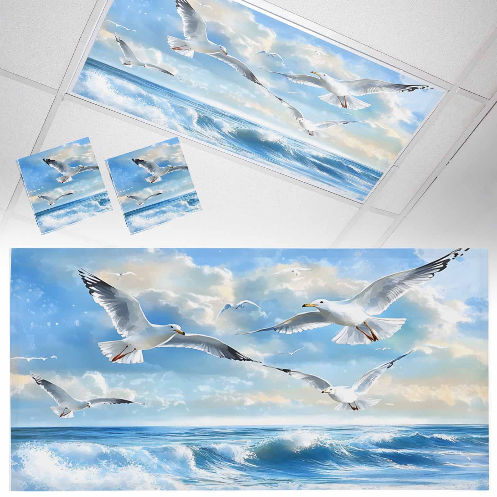 2 Pack Magnetic Fluorescent Light Covers, 2x4 Ft,Ocean Blue Sky Bird ...
