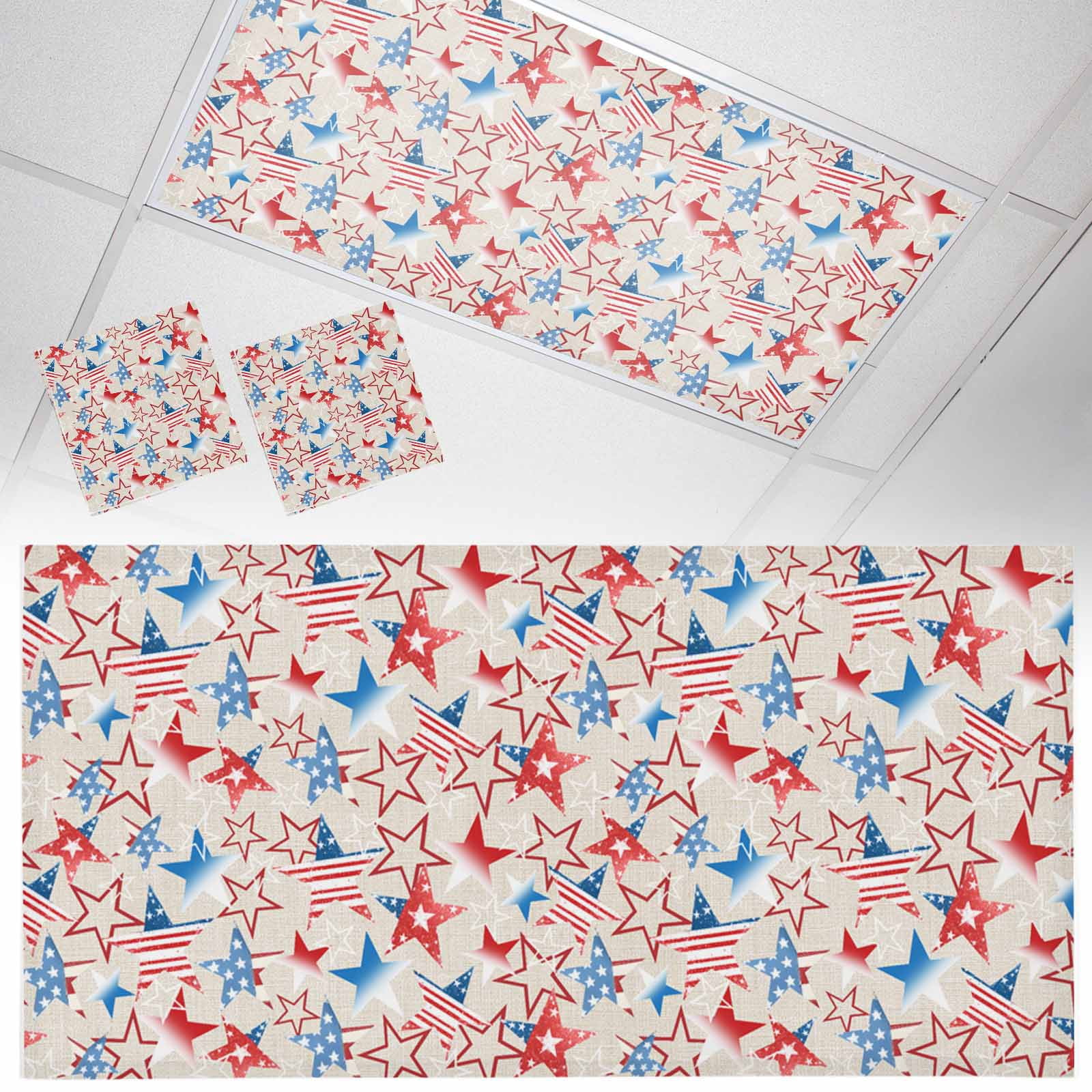 2 Pack Magnetic Fluorescent Light Covers, 2x4 Ft,Stars Blue Red Beige ...