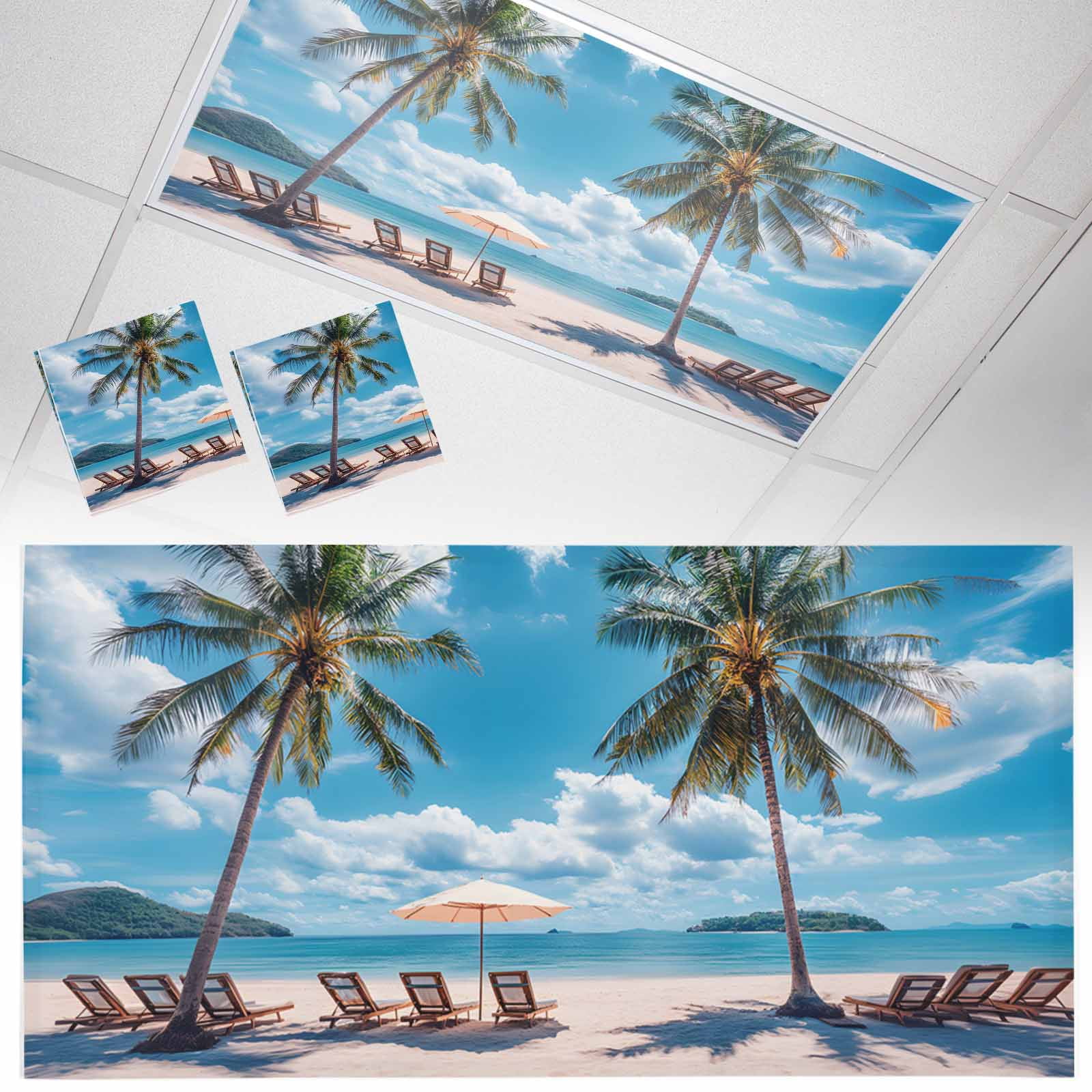 2 Pack Magnetic Fluorescent Light Covers, 2x4 Ft,Summer Ocean Beach Blue Sky Coconut Photography ...