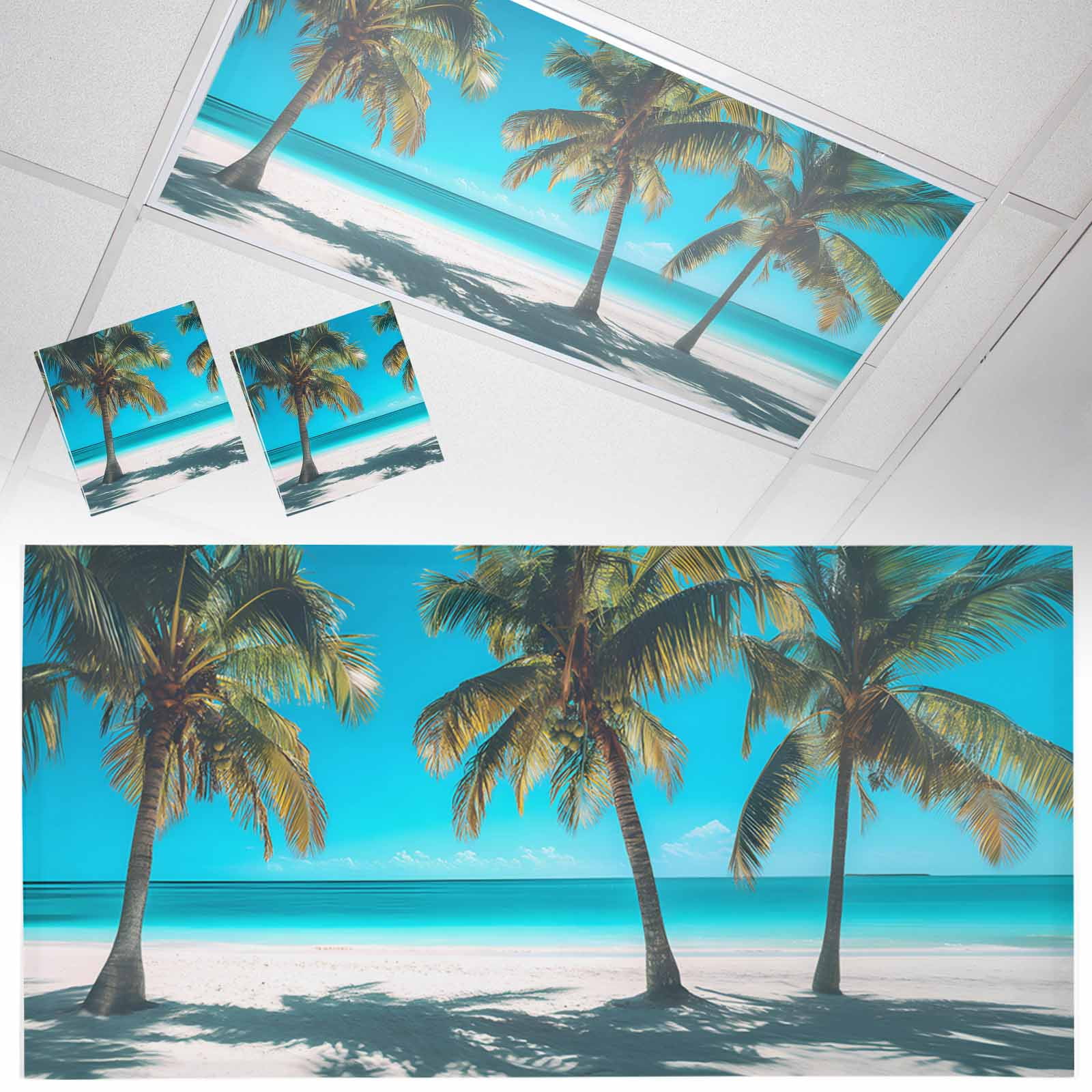 2 Pack Magnetic Fluorescent Light Covers, 2x4 Ft,Summer Ocean Beach Coconut Blue Sky Photography ...