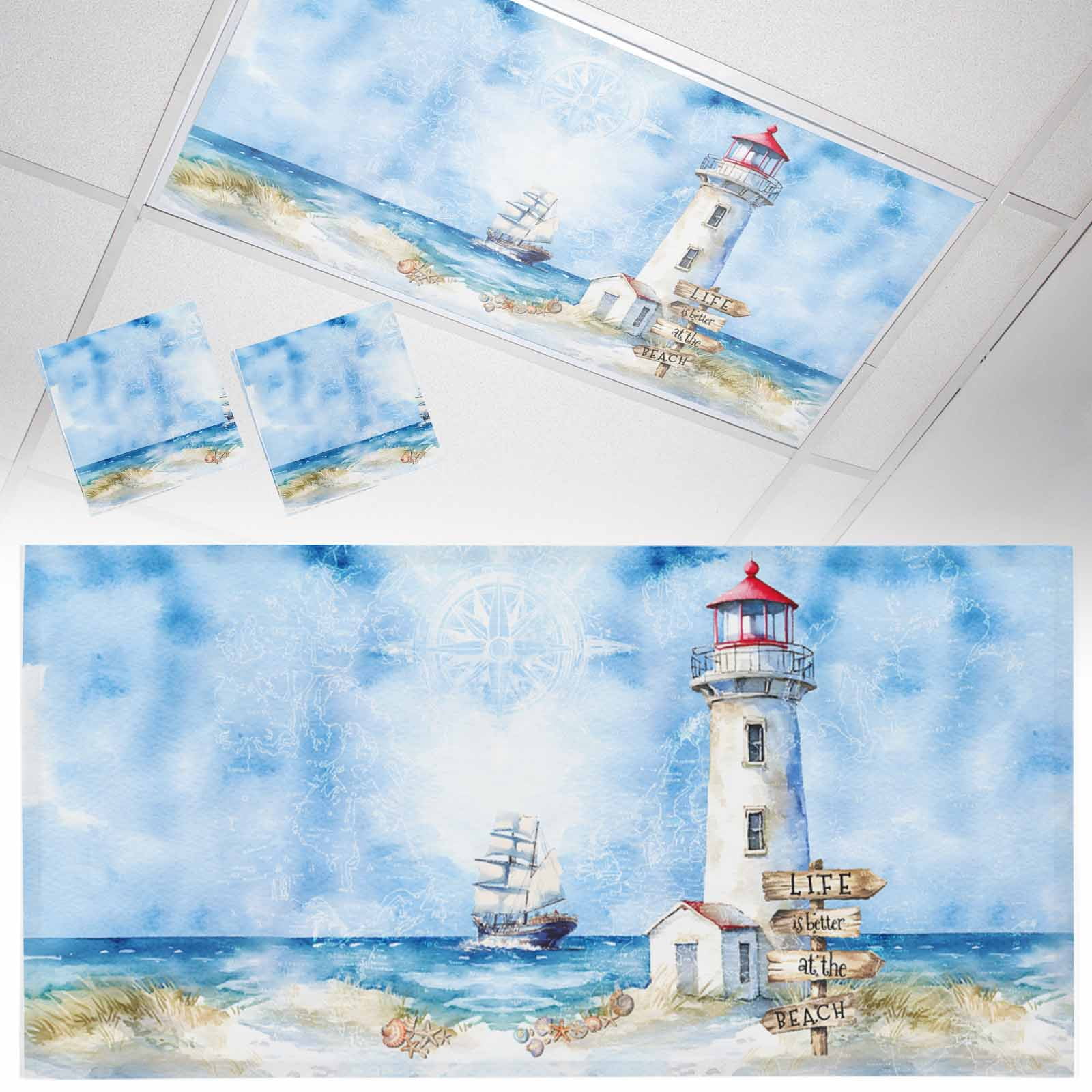 2 Pack Magnetic Fluorescent Light Covers, 2x4 Ft,Vintage Ocean ...