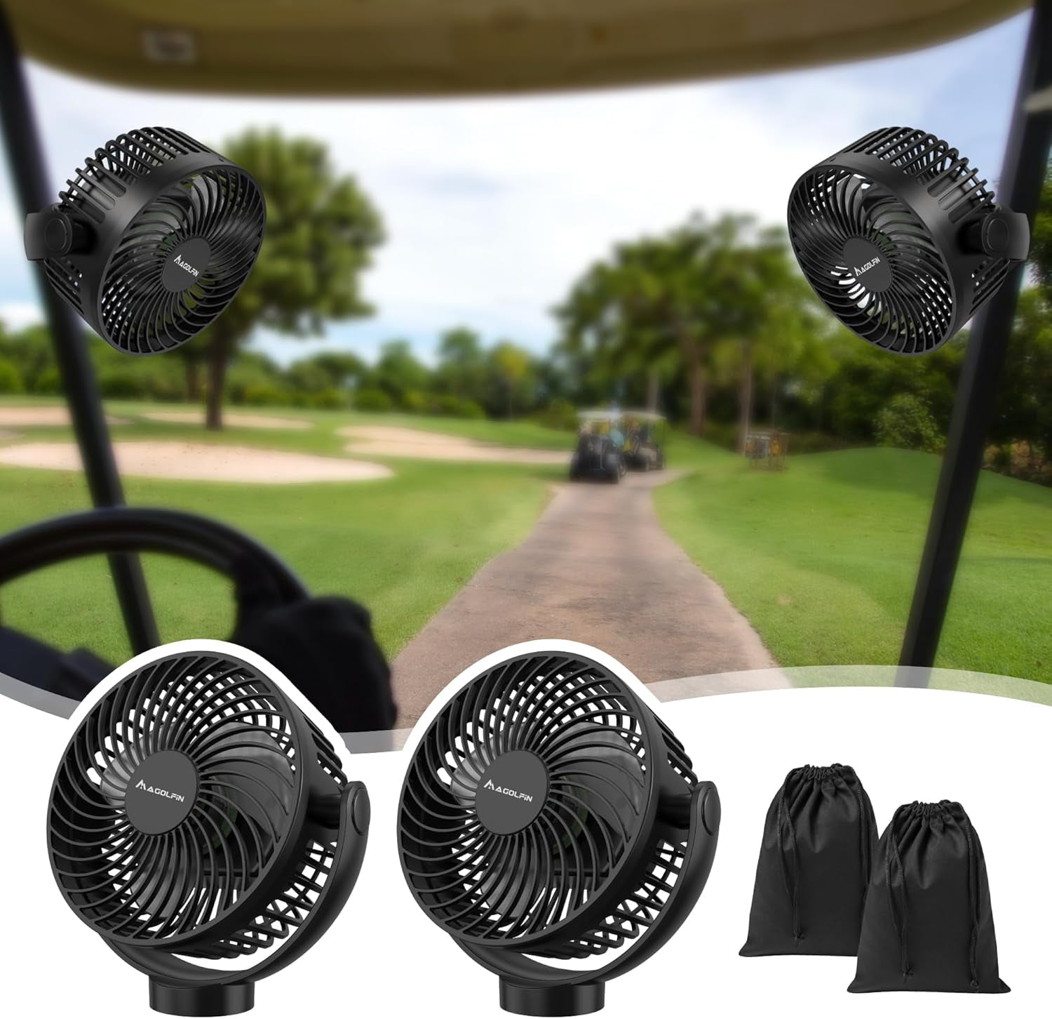 2-Pack Magnetic Golf Cart Fan Rechargeable, 12000mAH Battery Operated ...