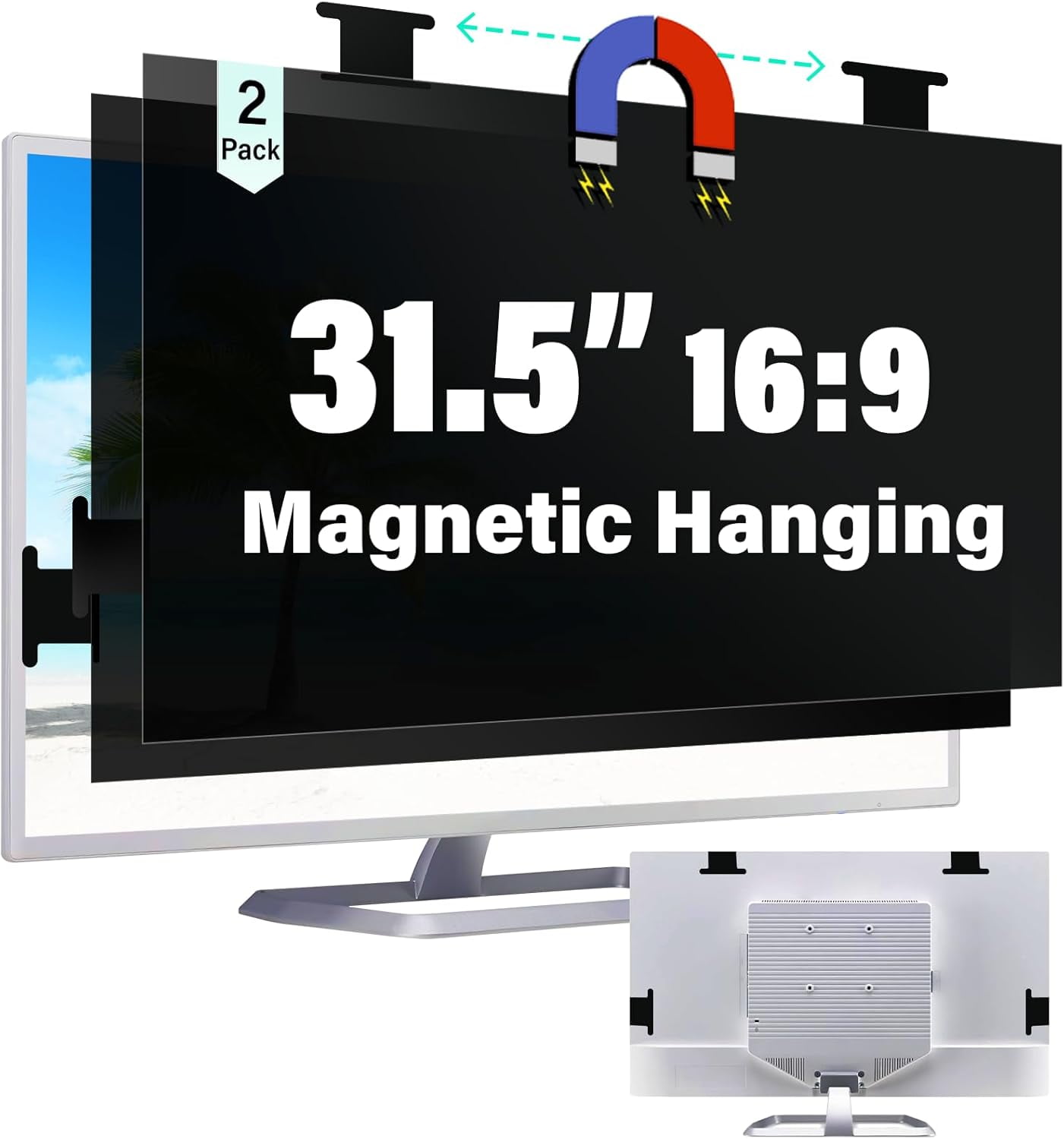 [2 Pack] Magnetic Hanging 31.5 Inch Computer Privacy Screen for 16:9 ...