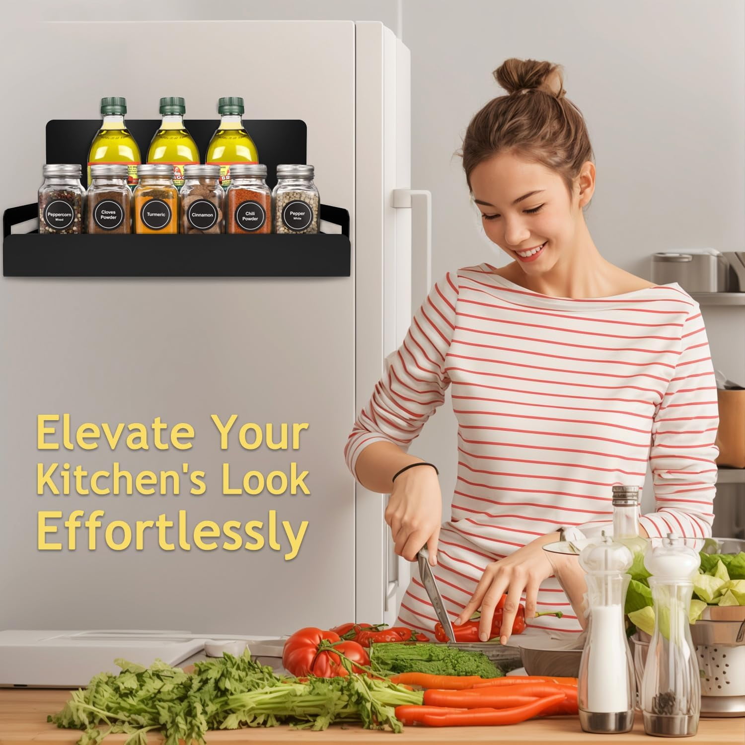 2-Pack Magnetic Spice Rack for Refrigerator - Heavy-Duty 20LB Capacity ...