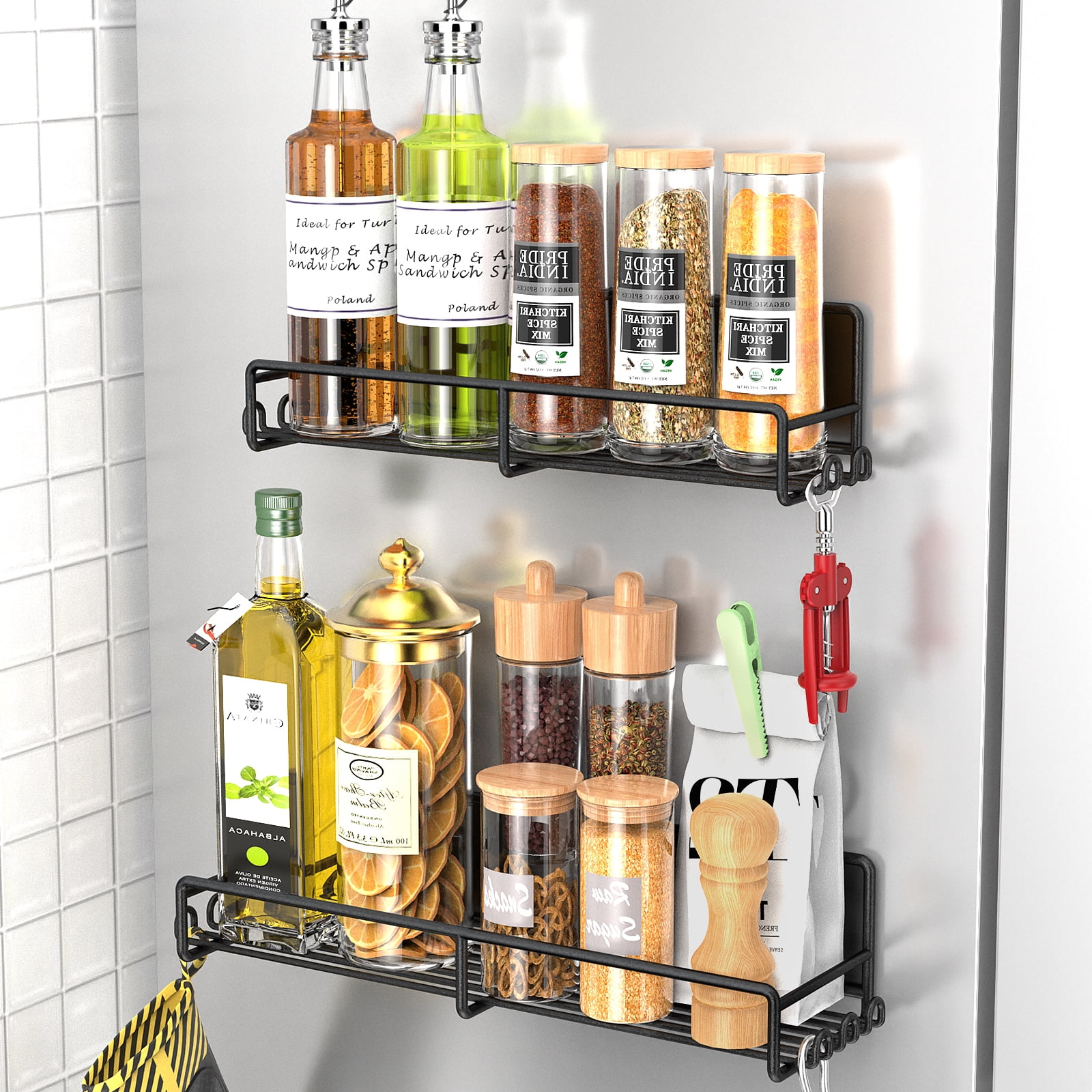 Yeabett Magnetic Spice Rack for Refrigerator, Black Metal Storage ...