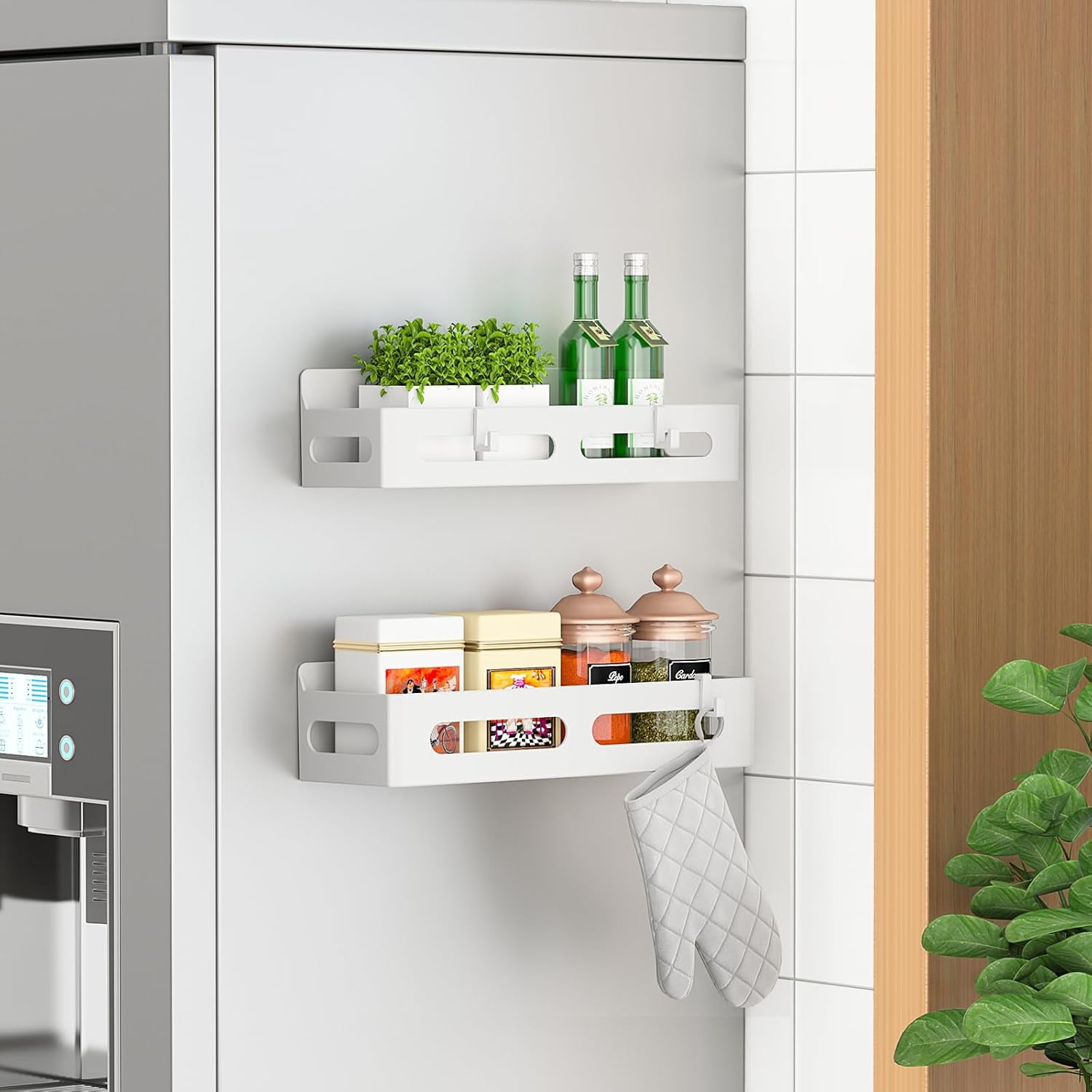 2 Pack Magnetic Spice Rack for Refrigerator, Spice Rack Organizer ...