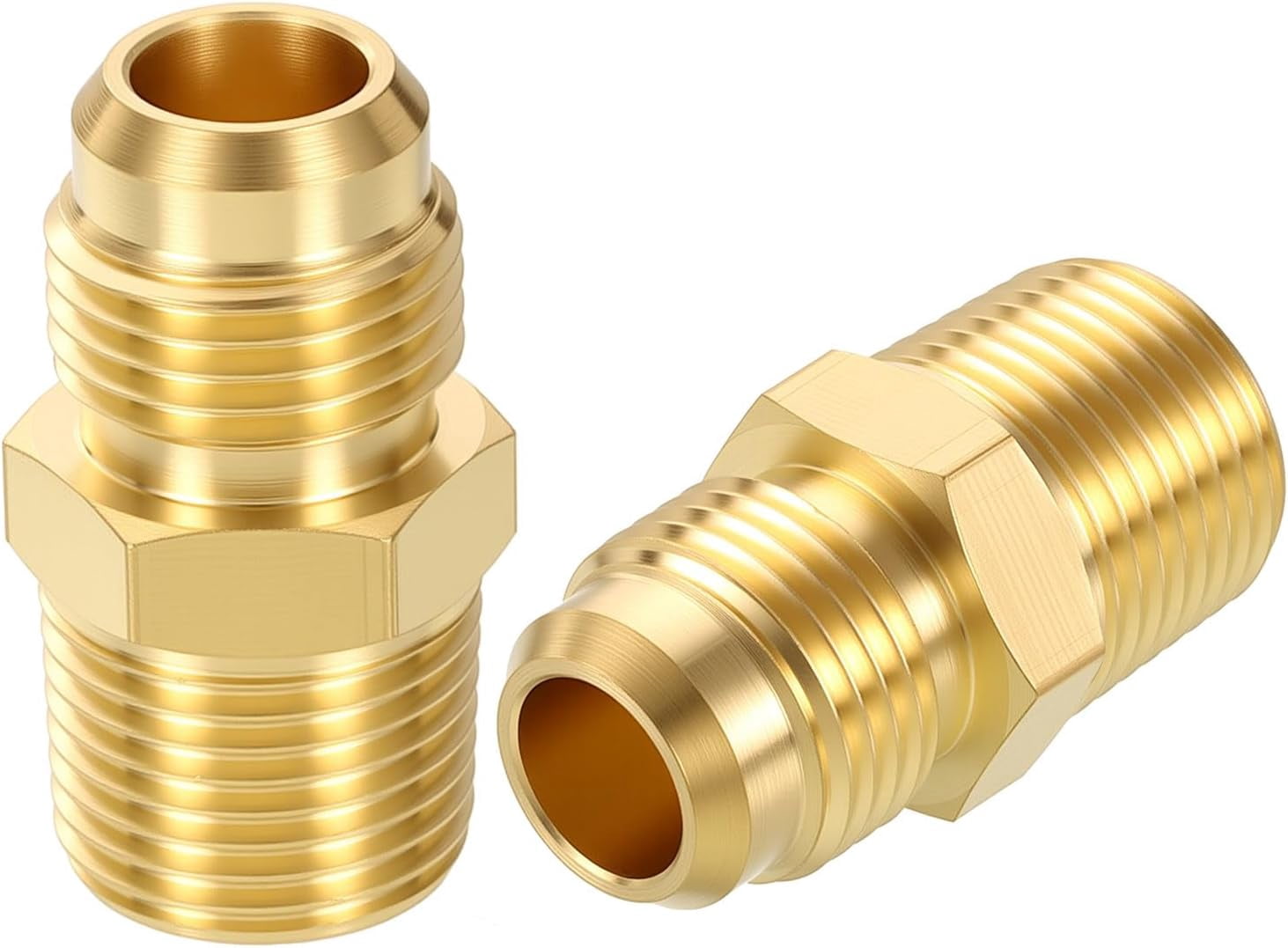 2 Pack Male to Adapters, 1/2" MNPT x 3/8" Flare Brass Hex Nipple Pipe ...