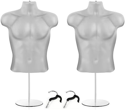 2 Pack Male Mannequin Torso with Stand Hollow Back Dress Form Mannequin ...