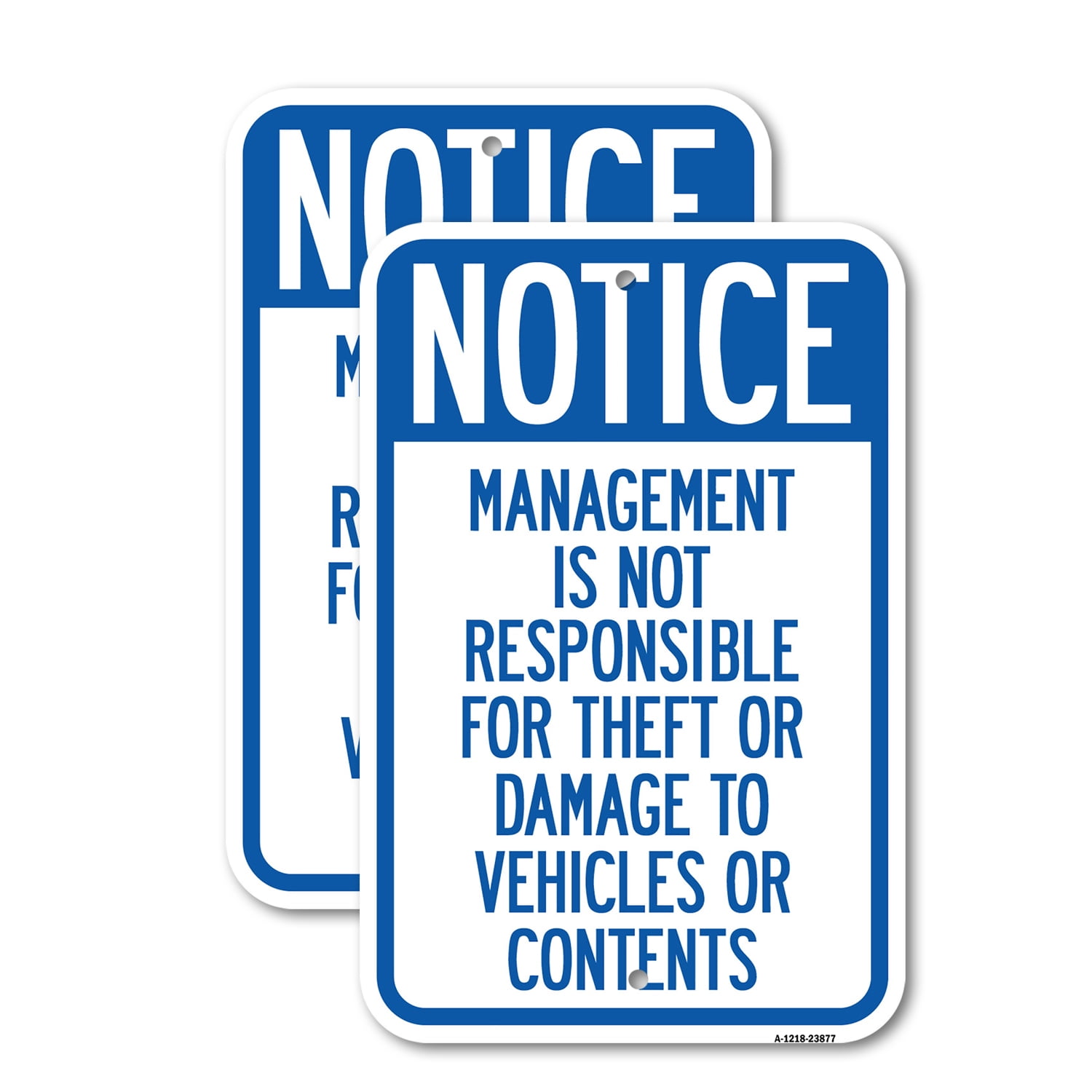 (2 Pack) Management Is Not Responsible for Theft or Damage to Vehicles ...