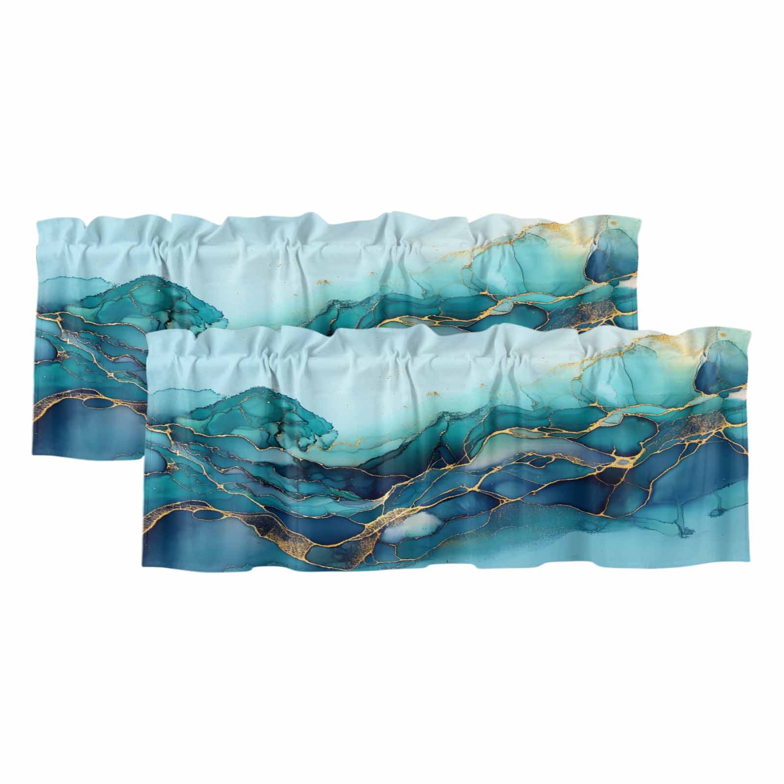 2 Pack Marble Turquoise Valance for Window Gradient Gold Marbling ...