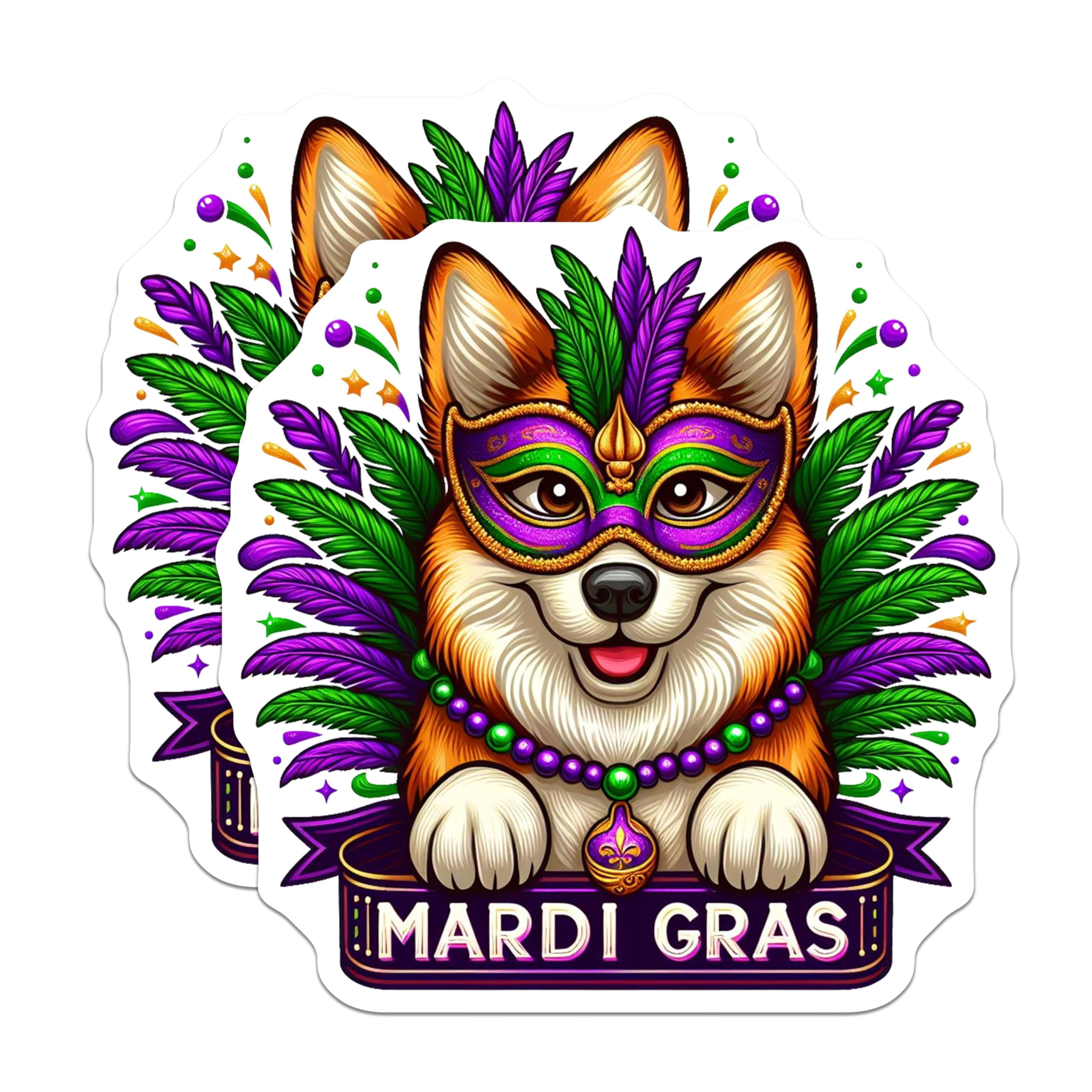 (2 Pack) Mardi Gras Dog Magnets - Corgi Party - Festive Decor Fridge ...
