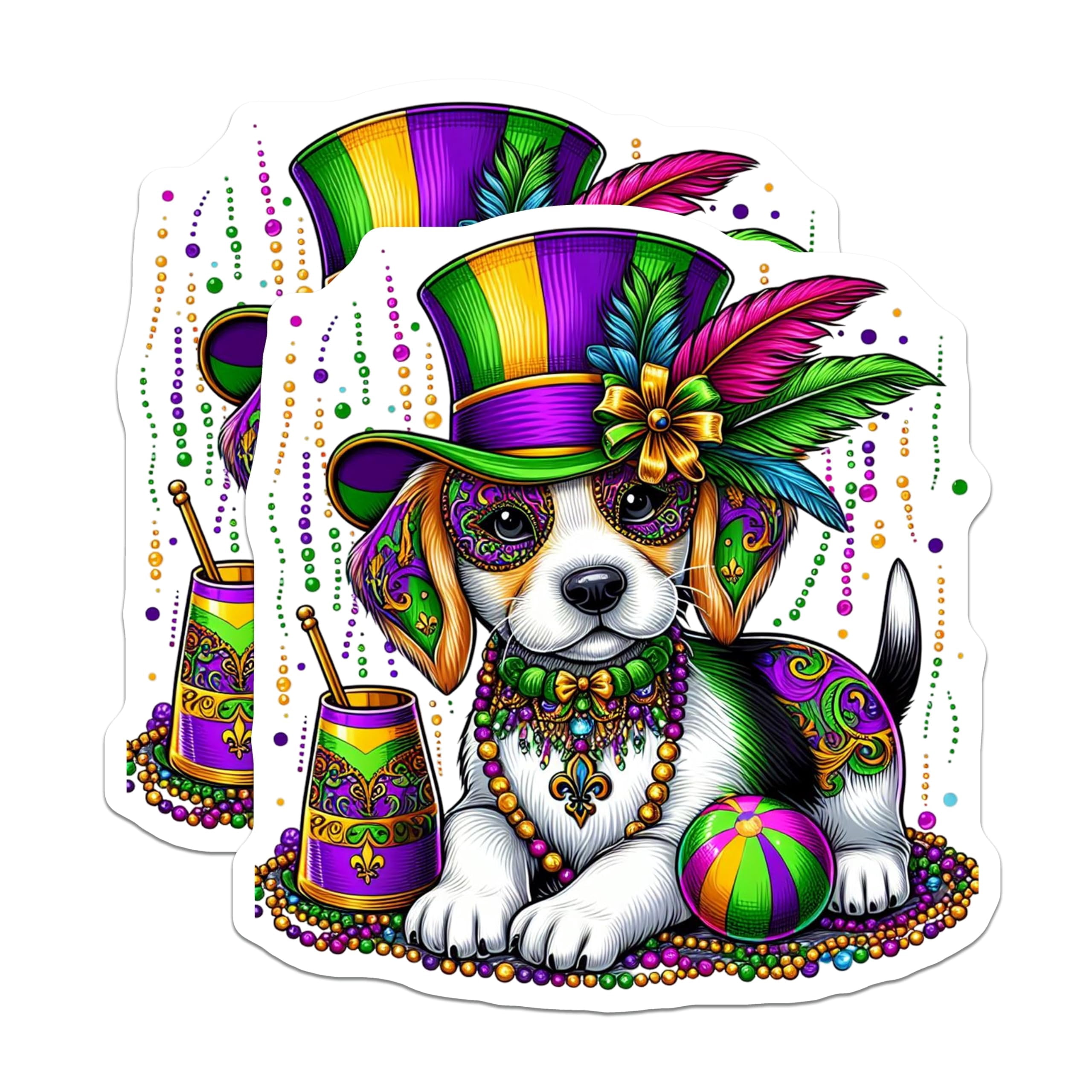 (2 Pack) Mardi Gras Dog Magnets - New Orleans Beagle - Festive Carnival ...