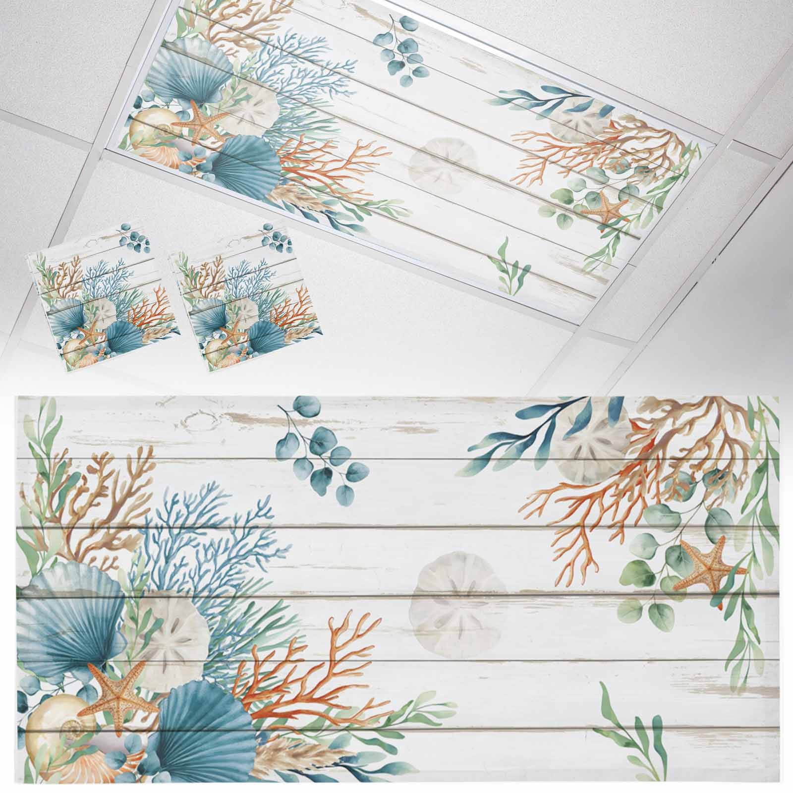 2 Pack Marine Life Fluorescent Light Covers for Ceiling Lights Shell ...