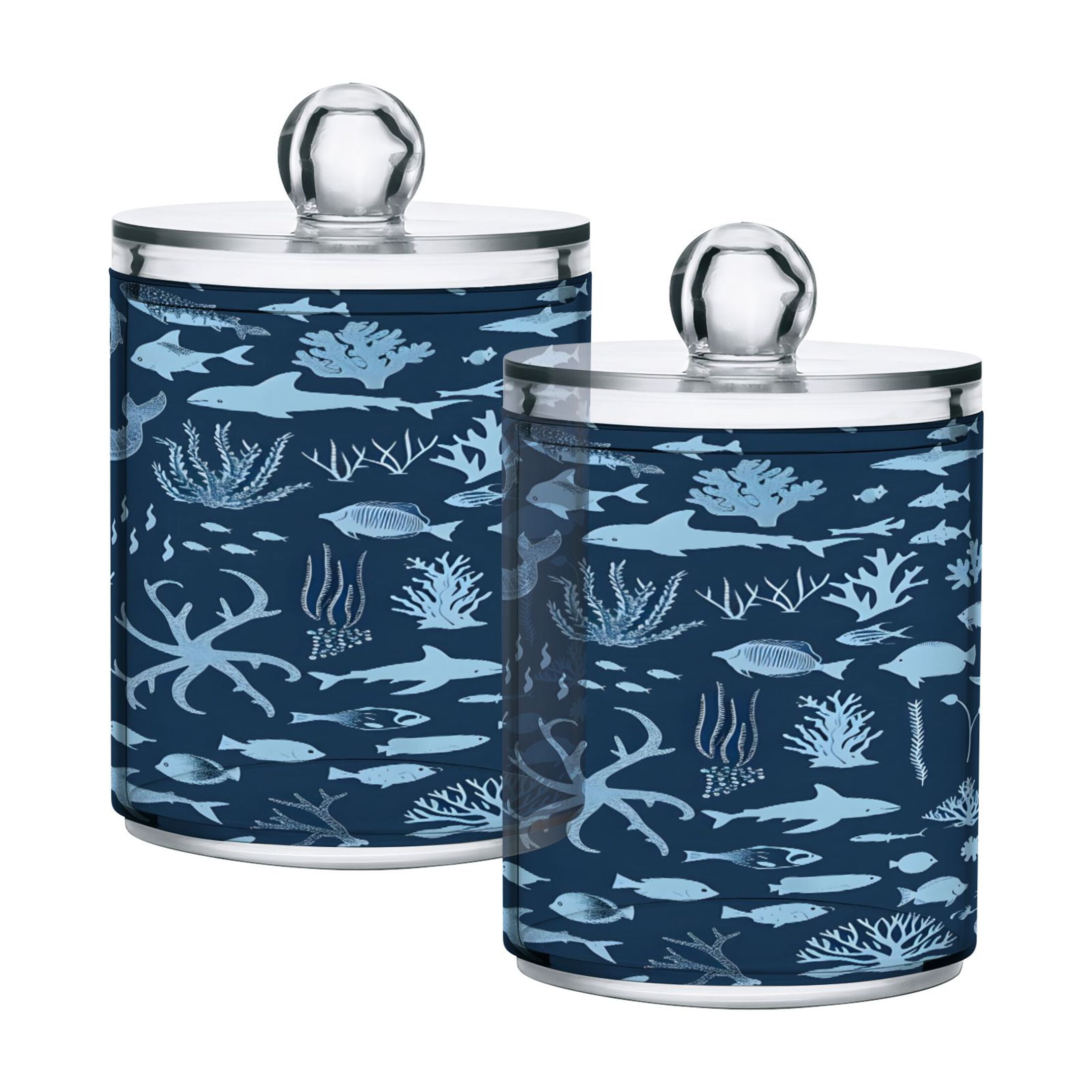 2 Pack Marine Life Silhouettes Qtip Holder Dispenser Clear Plastic ...